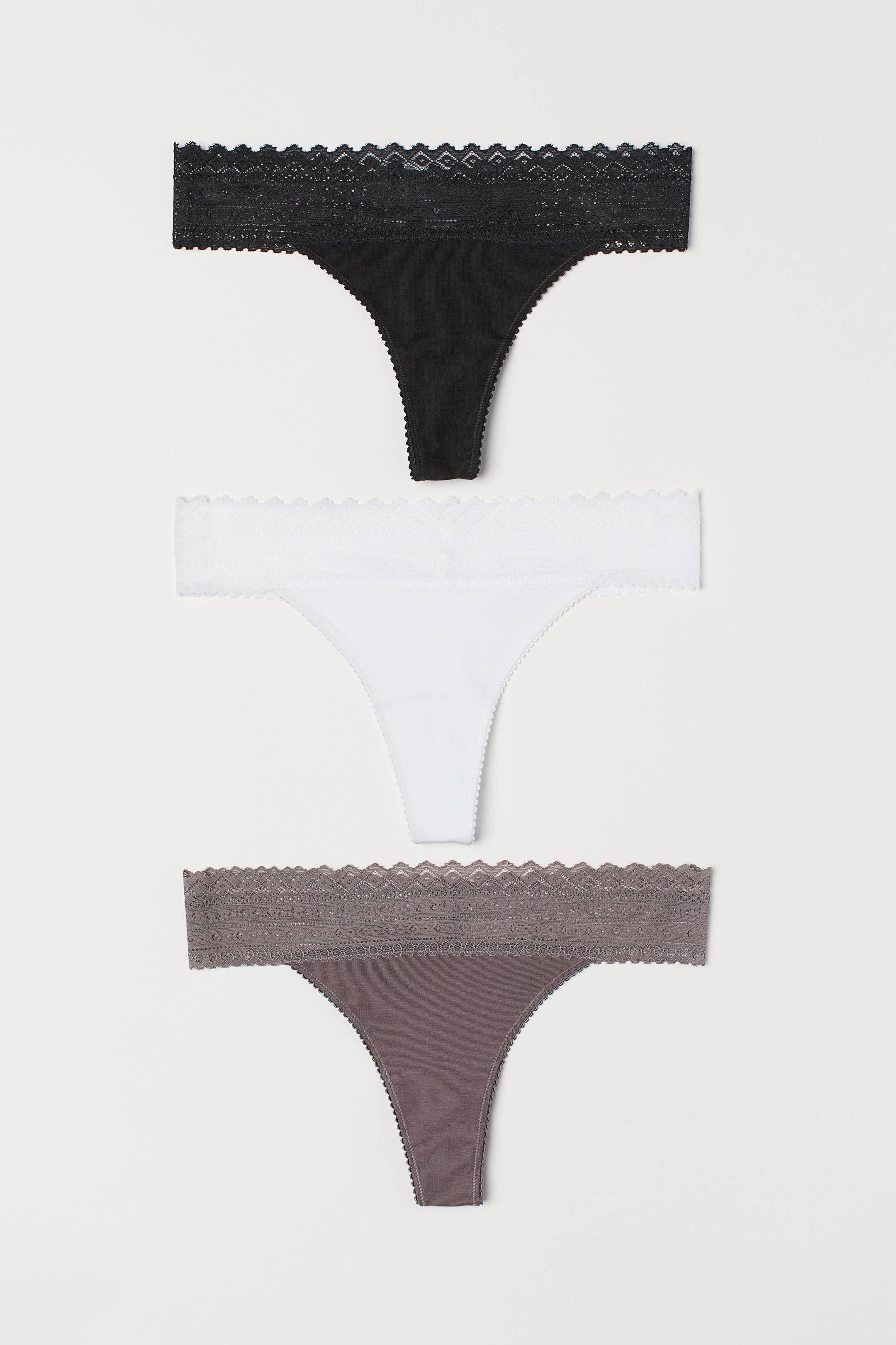 3-pack Cotton G-strings - Black/White - Ladies | H&M AU