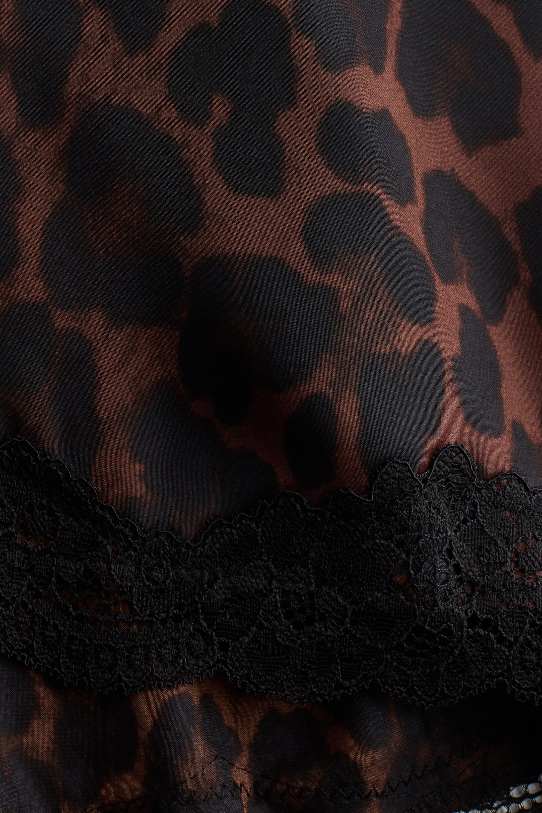 Lace-trimmed satin nightslip - Dark brown/Leopard print - Ladies | H&M SG