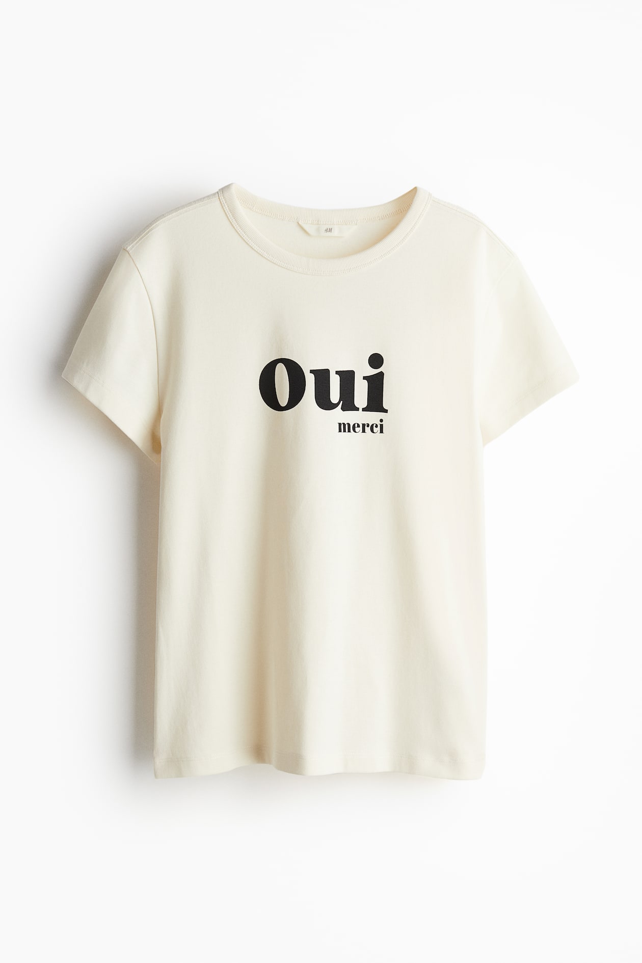Fitted cotton T-shirt - Cream/Oui - Ladies | H&M GB