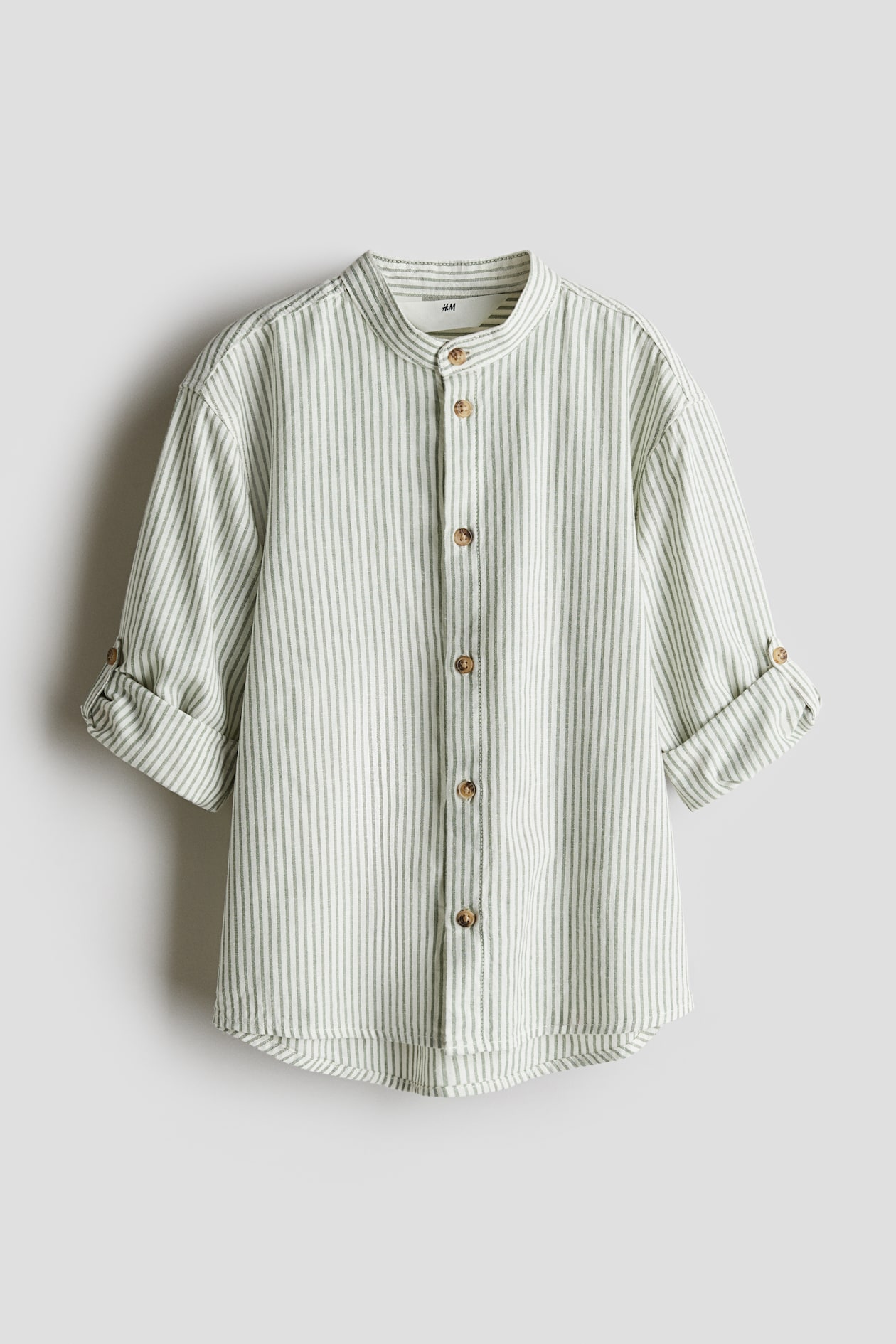 Light green/Striped Linen-blend grandad shirt for kids | H&M GB