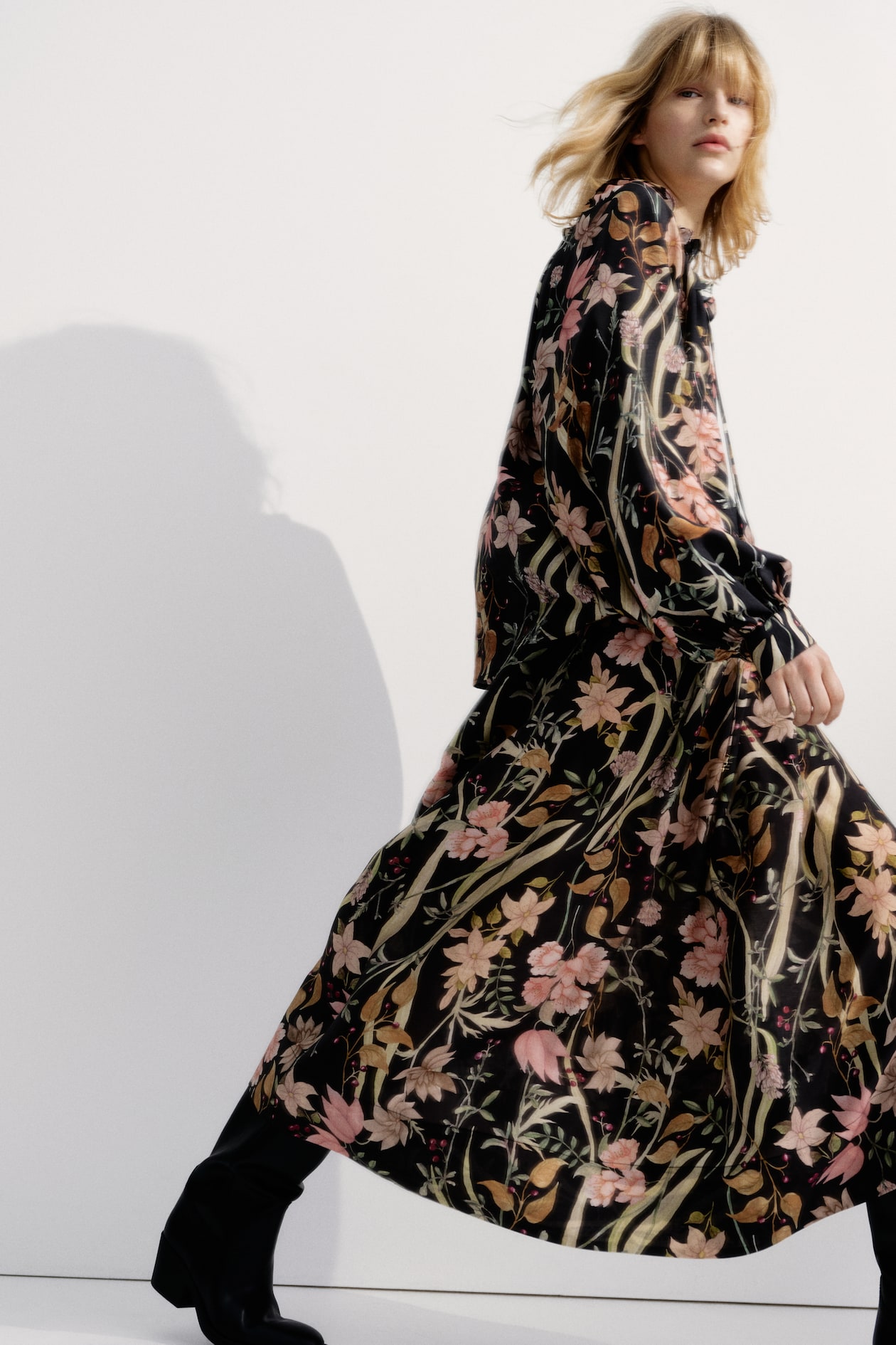 볼륨 스커트 - 블랙/플로럴 - 여성 | H&M KR