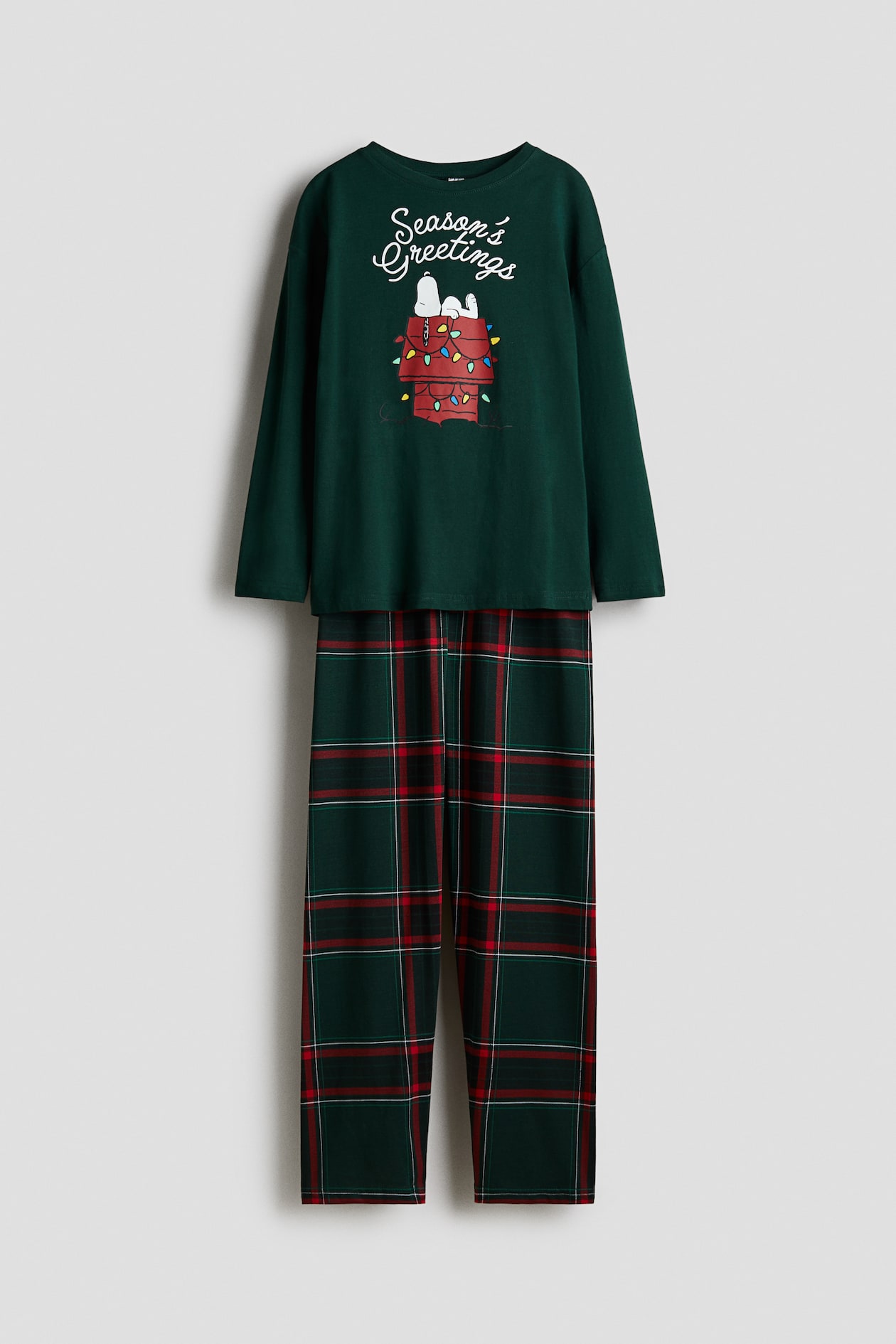 Dark green/Snoopy Print-motif cotton pyjamas for kids | H&M SG