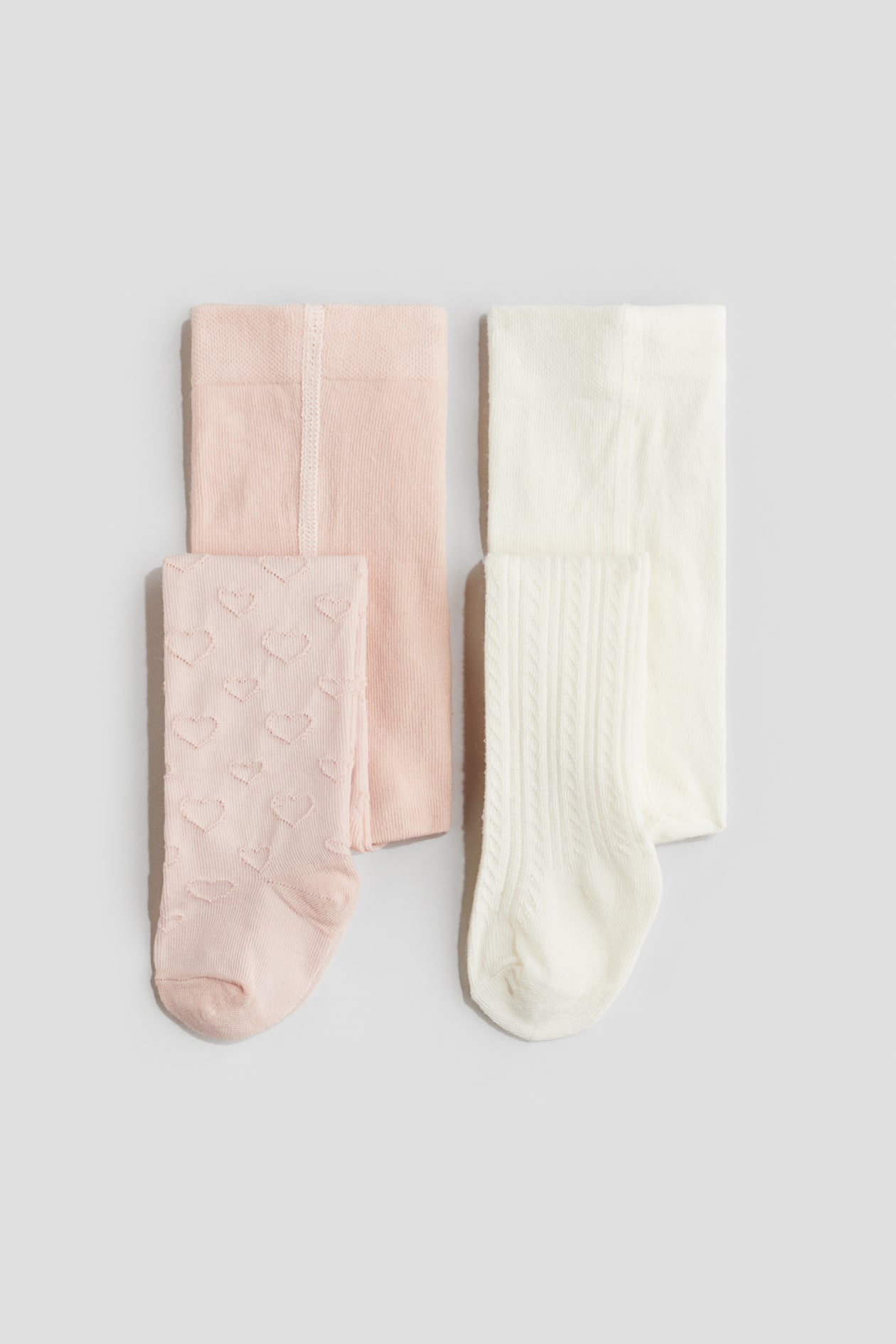 2-pack strukturstickad strumpbyxa - Crèmevit/Ljusrosa - BARN | H&M SE