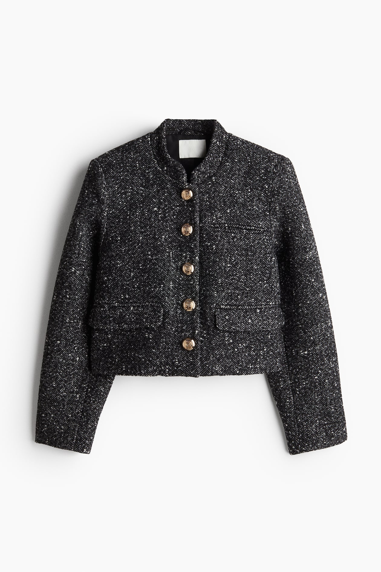 Women's Black/Herringbone-patterned Button-front jacket | H&M GB