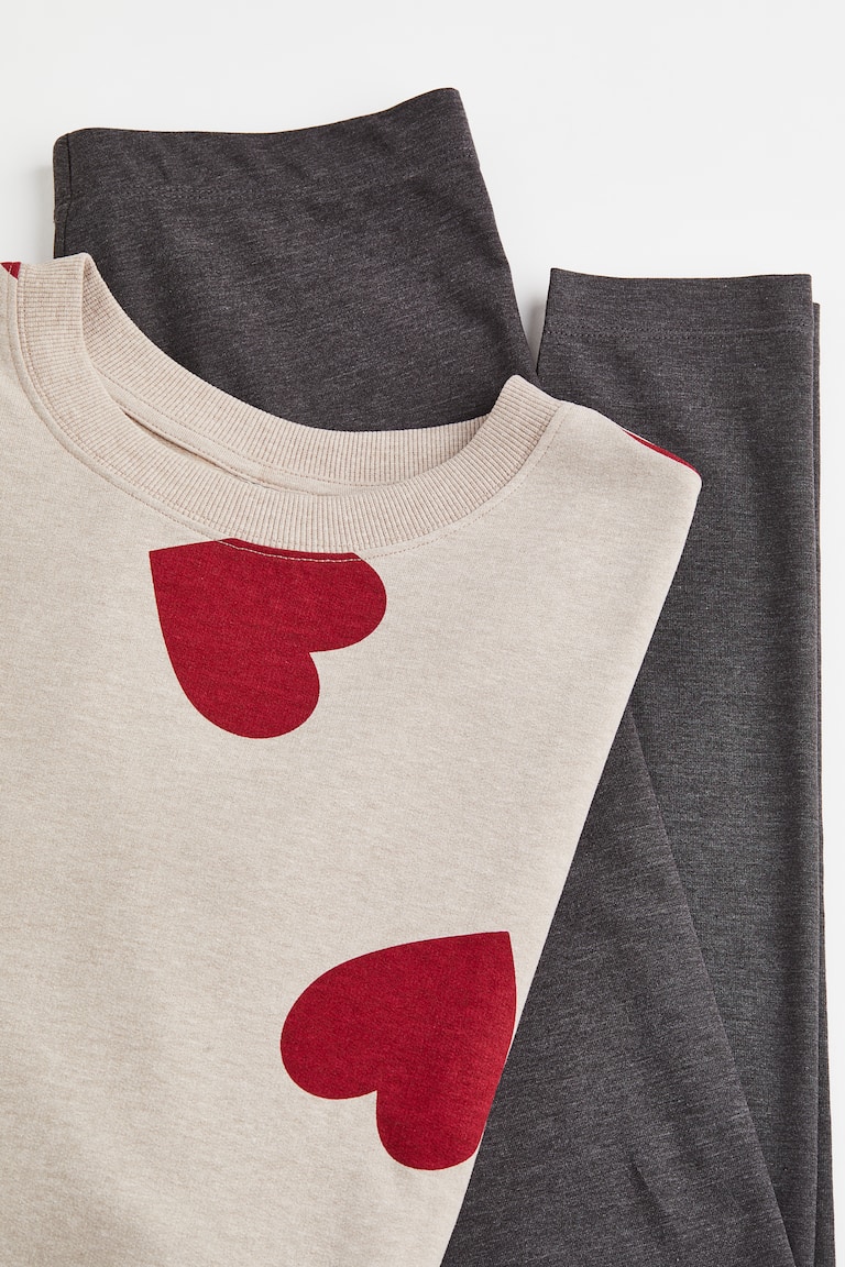 Pyjama top and leggings - Light beige/Hearts - Ladies | H&M GB