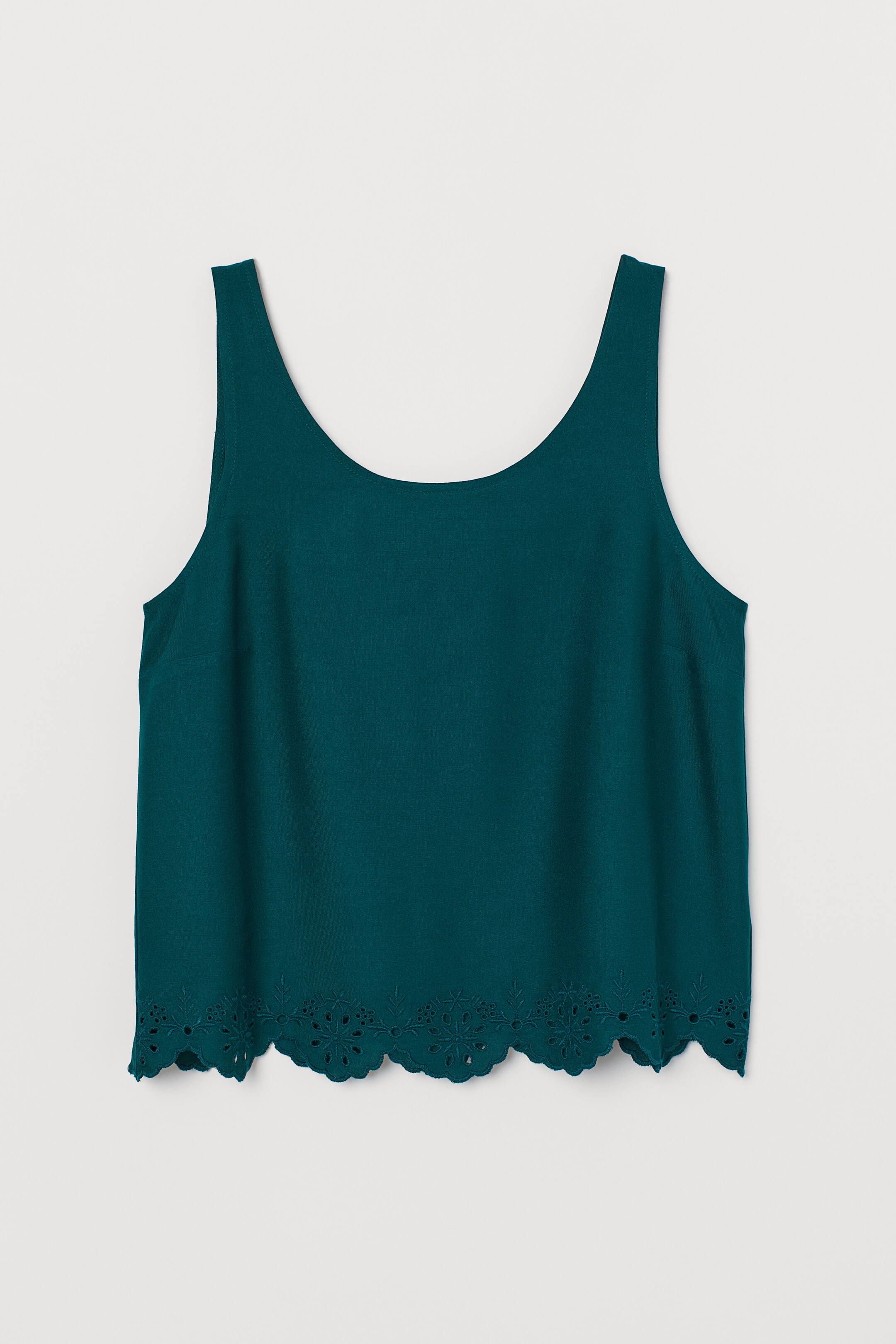 Scallop-hem Tank Top - Round Neck - Sleeveless - Emerald green - Ladies ...