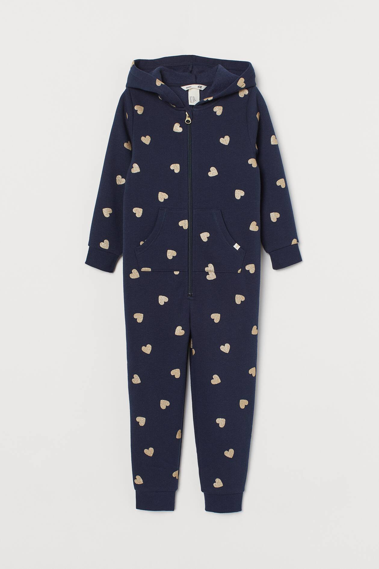 Combinaison en molleton - Bleu foncé/cœurs - ENFANT | H&M FR