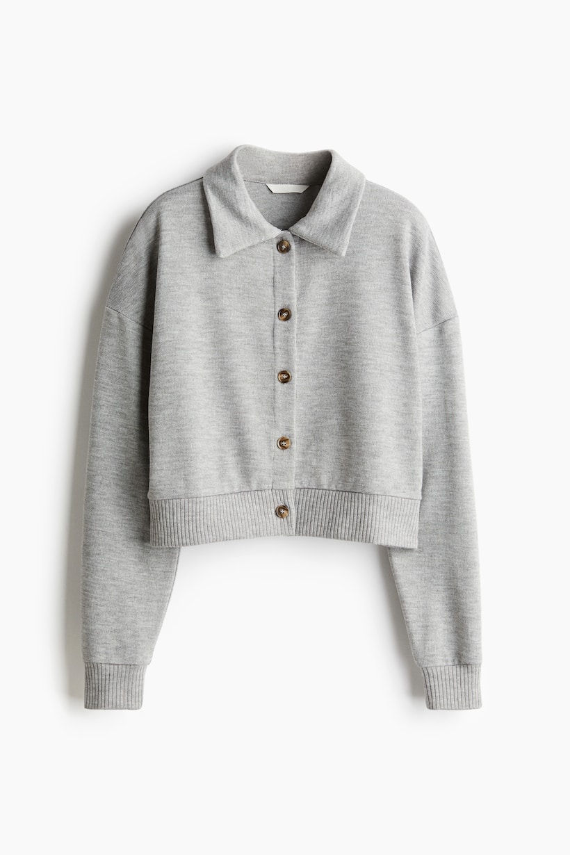 Women's Light gray melange Cardigan with Collar | H&M US