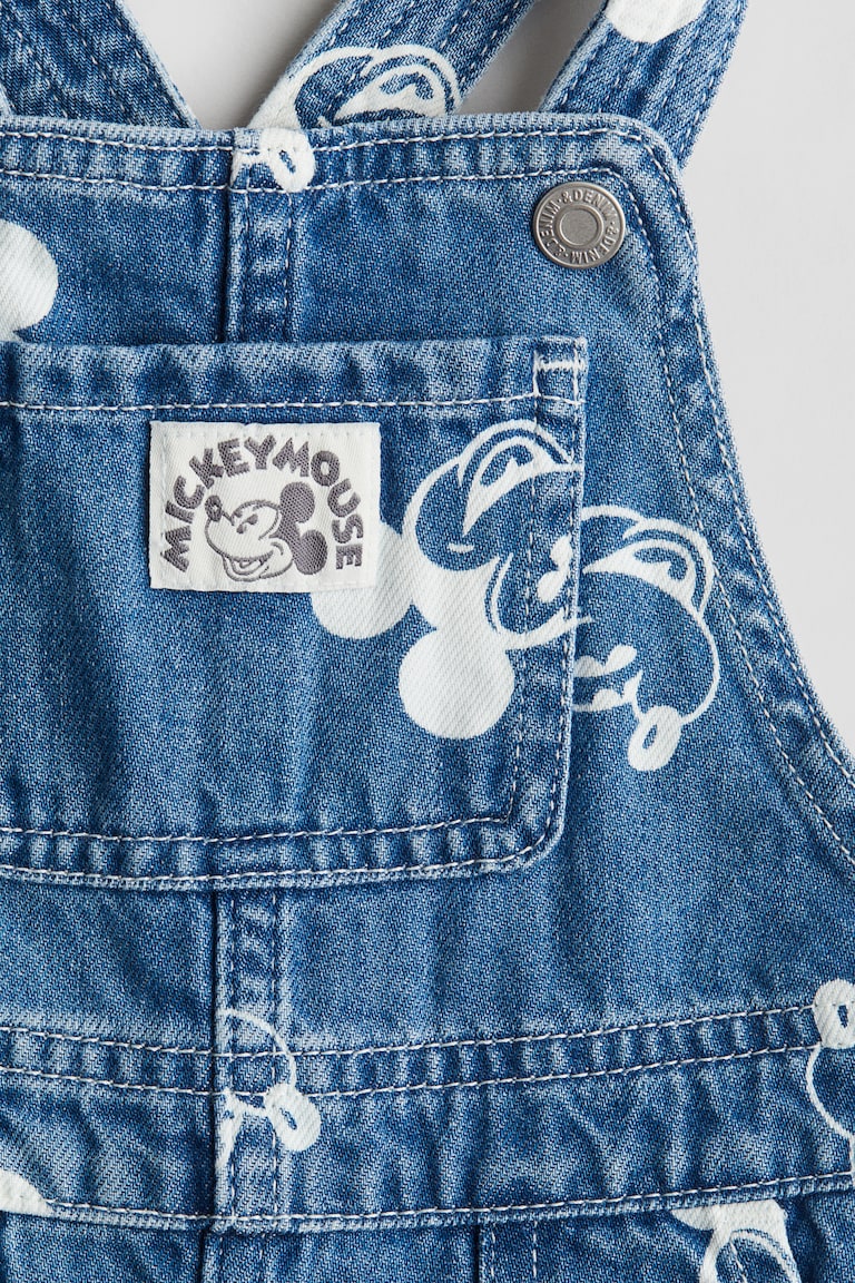 Denim blue/Mickey Mouse Printed Denim Overalls for kids | H&M US