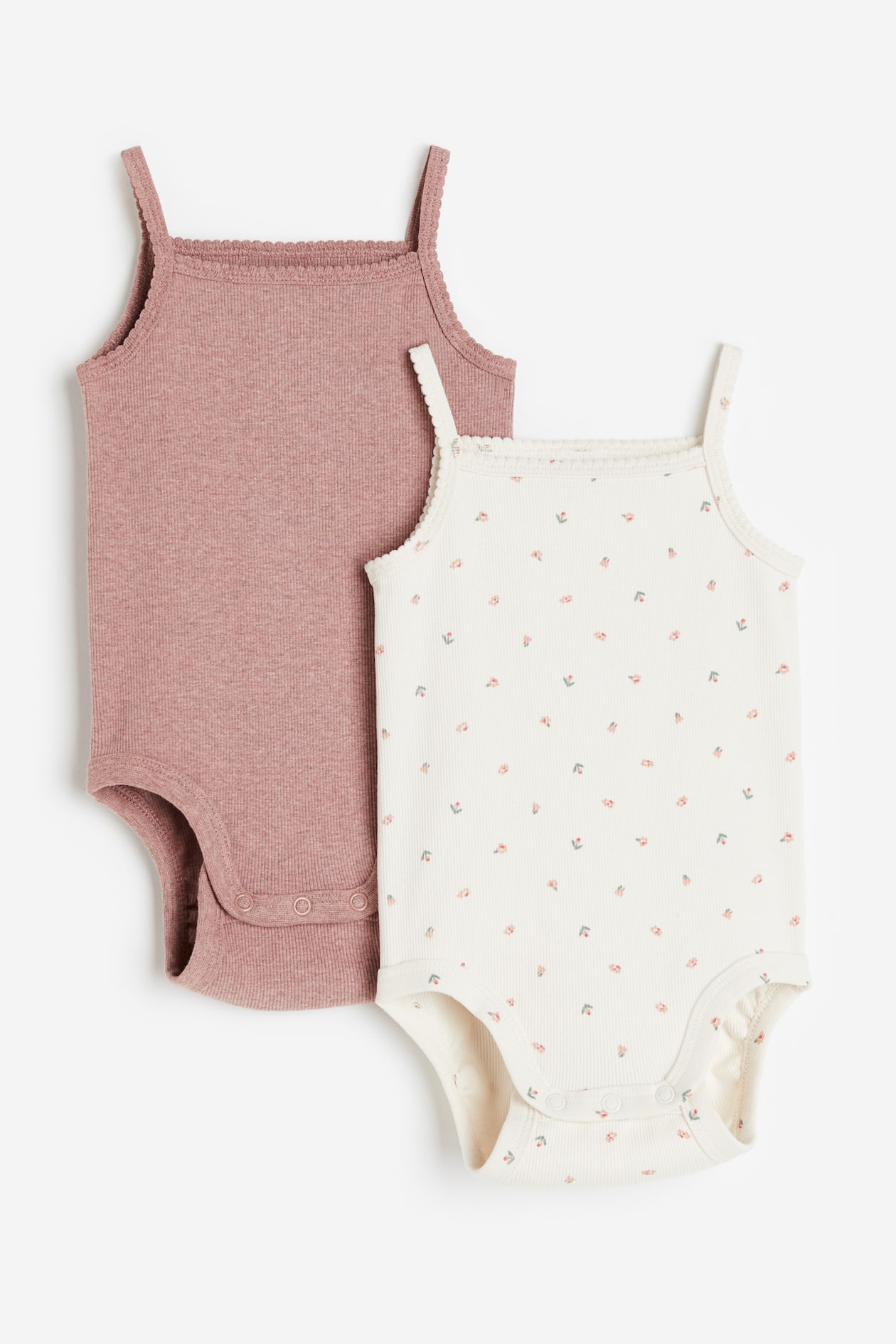 2-pack Ribbed Cotton Bodysuits - Dusty pink/floral - Kids | H&M US