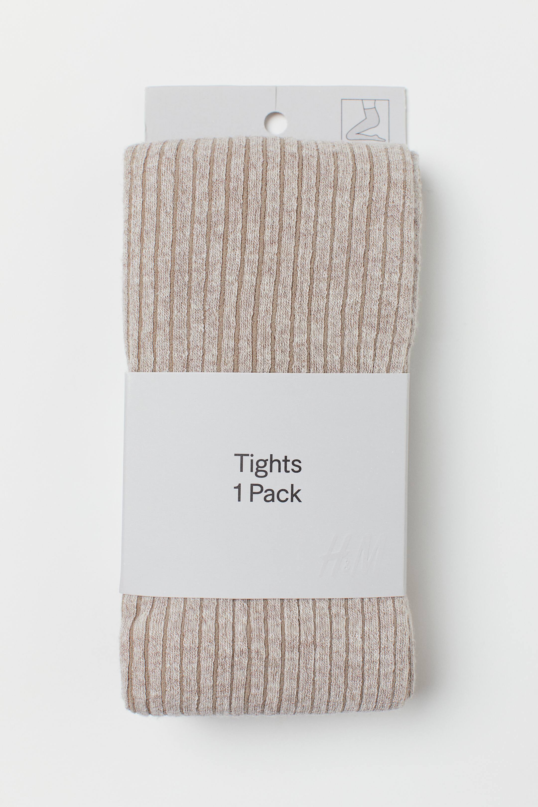 Rib-knit tights - Regular waist - Light beige marl - Ladies | H&M GB