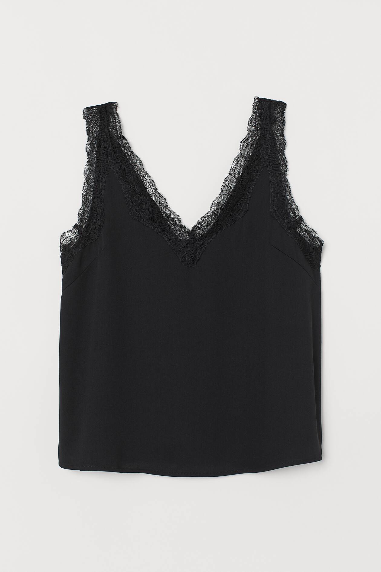 Top em cetim com renda - Preto - SENHORA | H&M PT