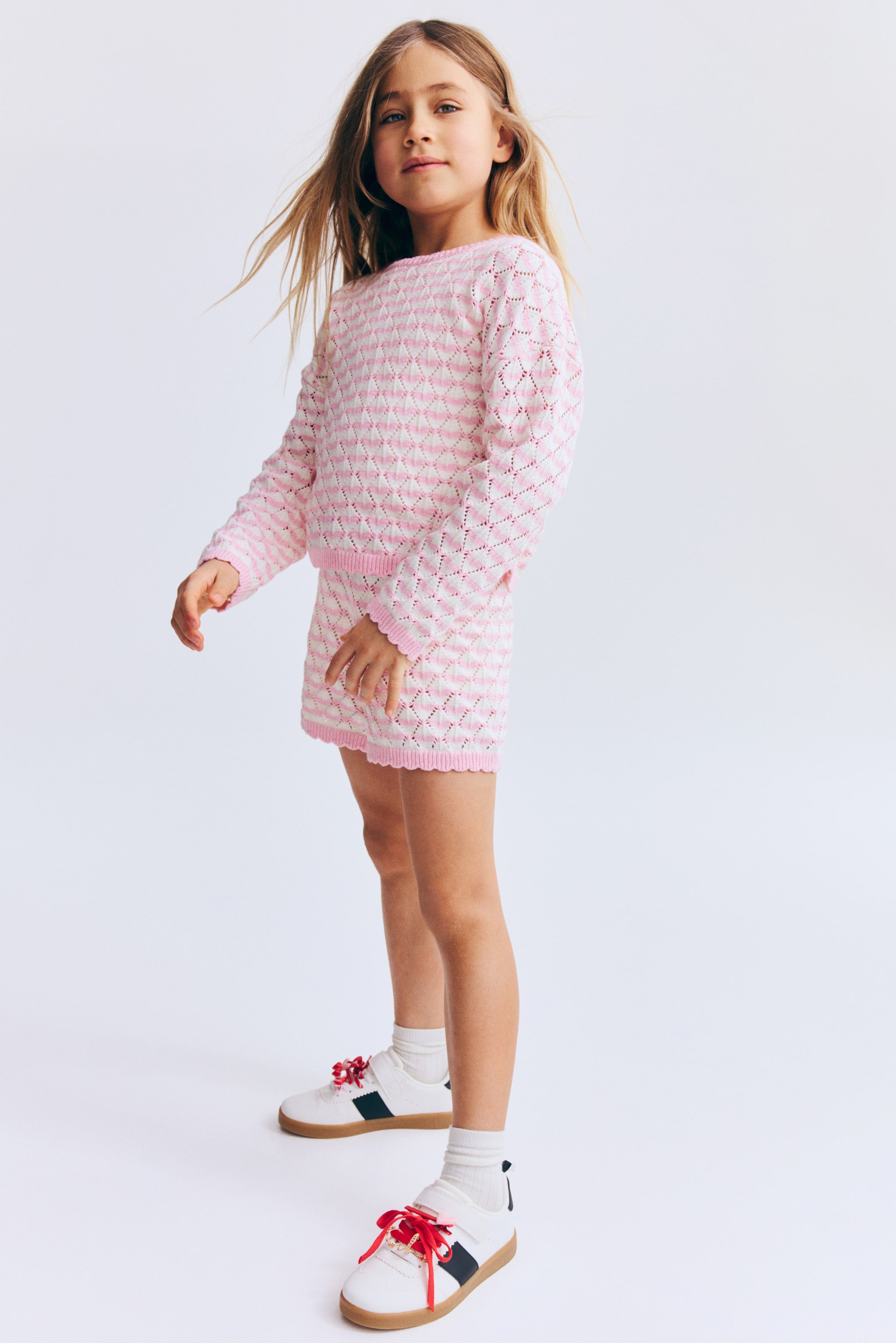 Ensemble 2 pièces en maille pointelle - Rose clair/rayé - ENFANT | H&M BE