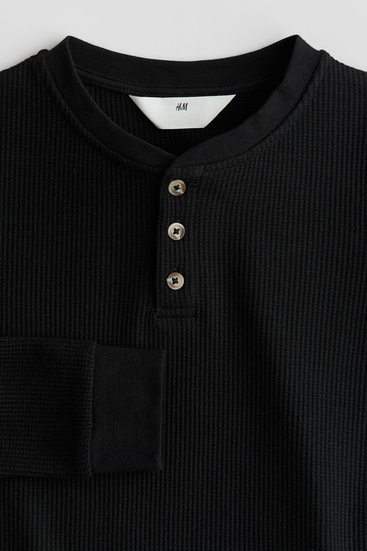 Black Waffled jersey Henley top for kids | H&M GB