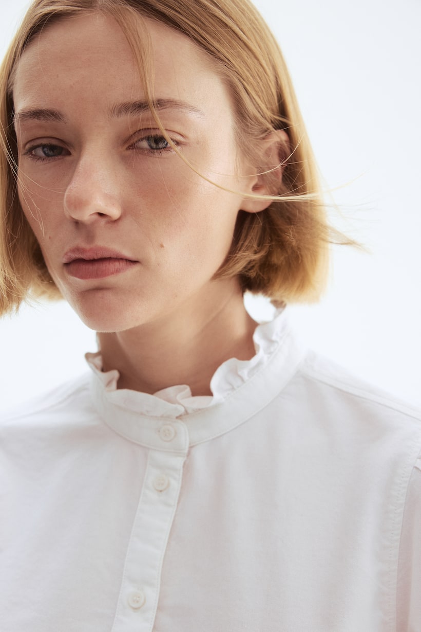 Women's White Ruffle-trimmed Oxford Blouse | H&M CA