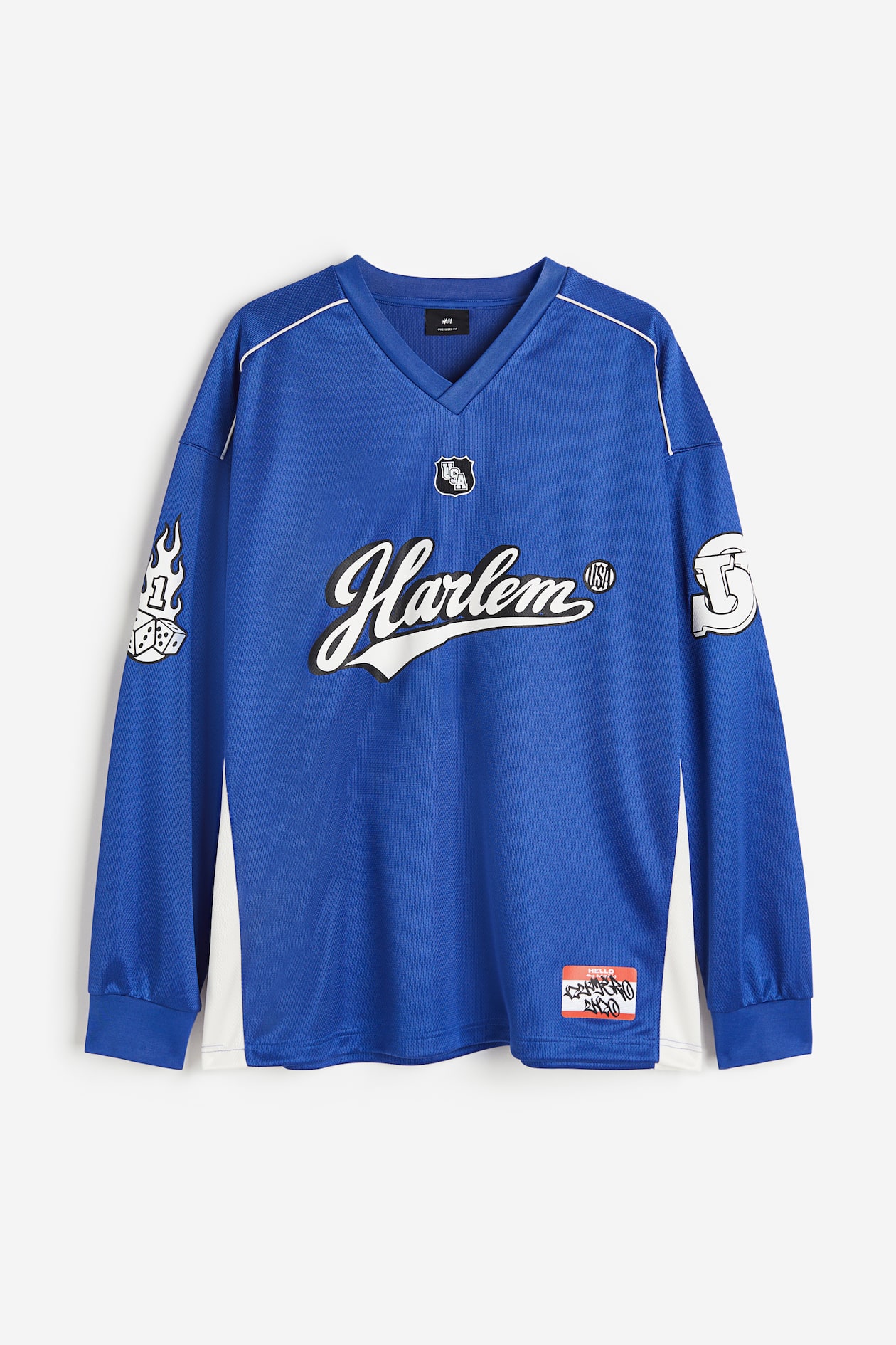 Oversized Fit Long-sleeved mesh top - Bright blue/Harlem - Men | H&M MY