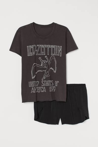 H&M+ Pajamas - Short sleeve - Short - Dark gray/Led Zeppelin - Ladies ...