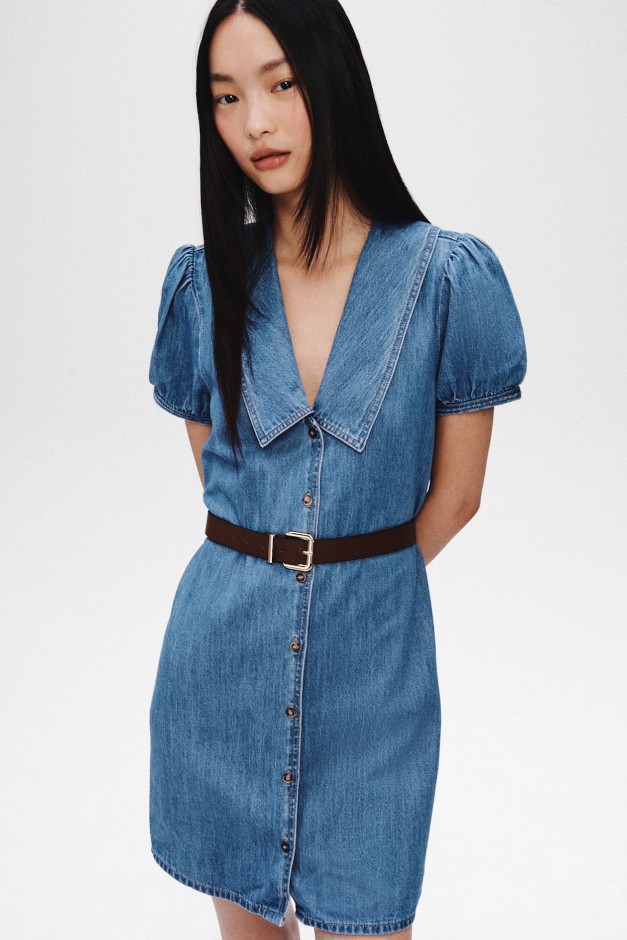 Women's Denim blue Collared denim dress | H&M SG