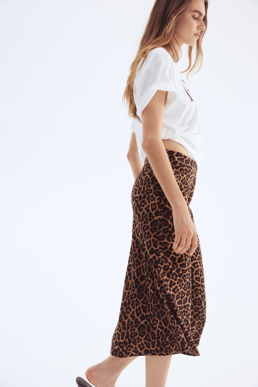 Flared Slip Skirt - Dark beige/leopard print - Ladies | H&M US