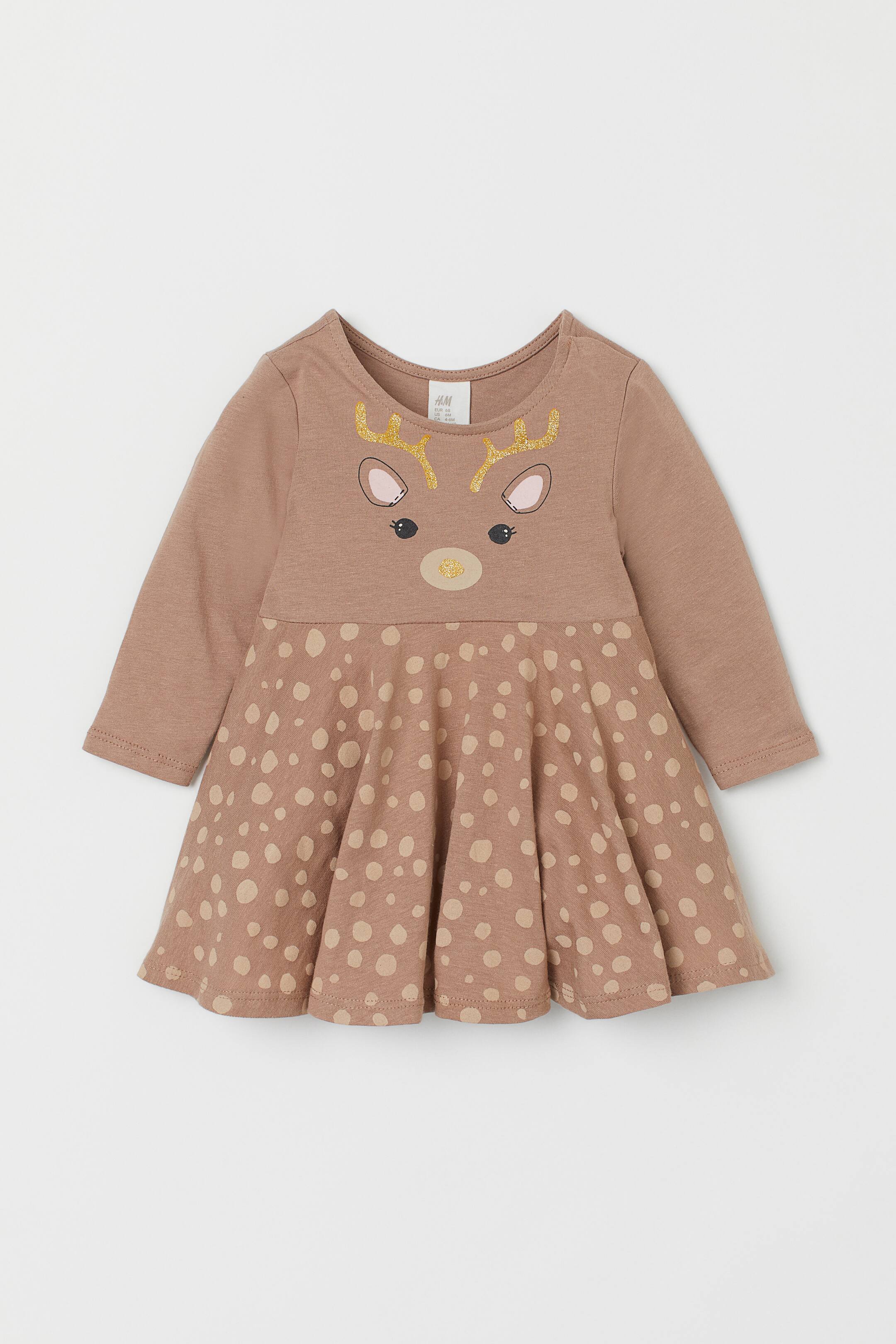 Cotton jersey dress - Beige/Deer - Kids | H&M HK