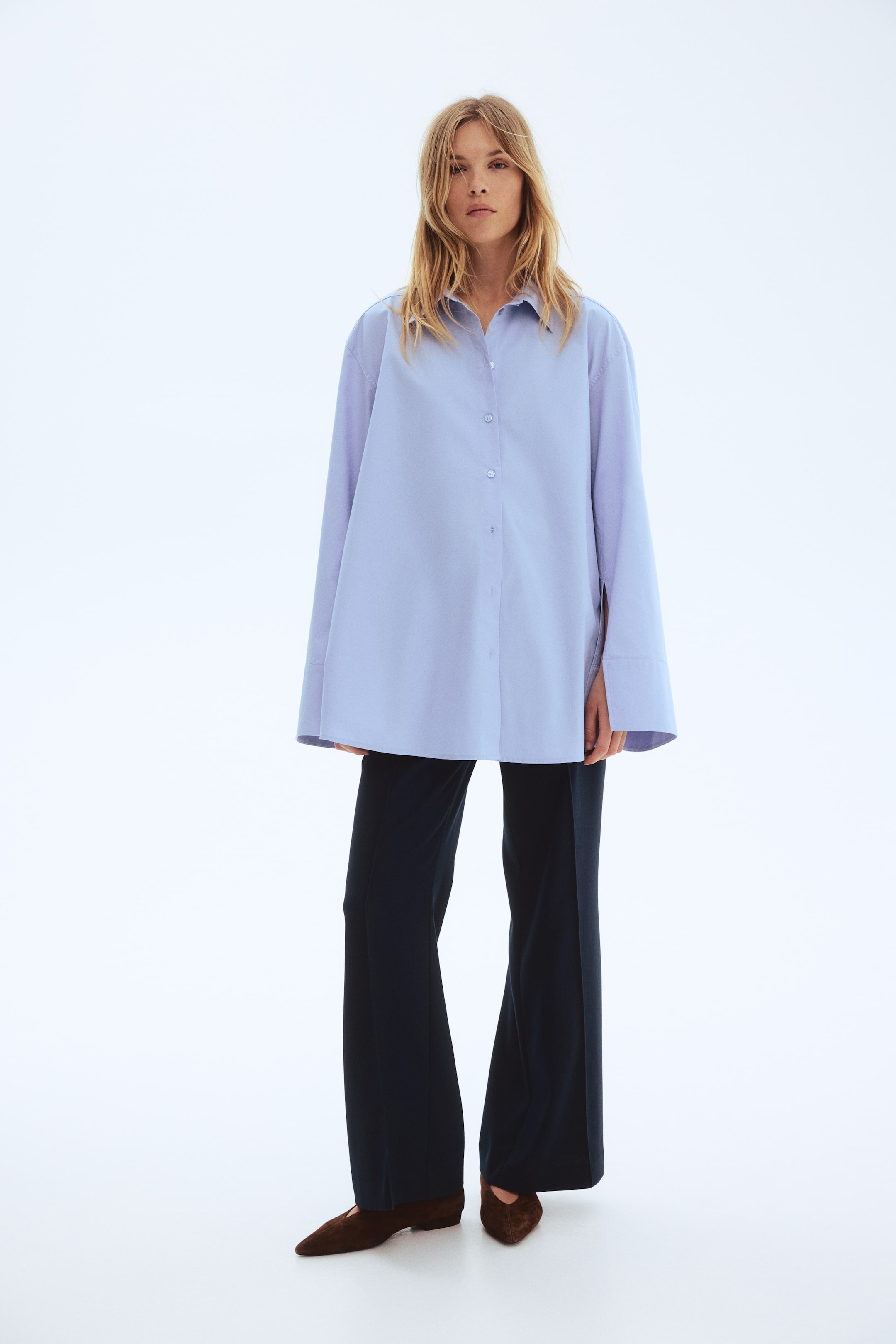 Flared Belted Pants - Navy blue - Ladies | H&M US