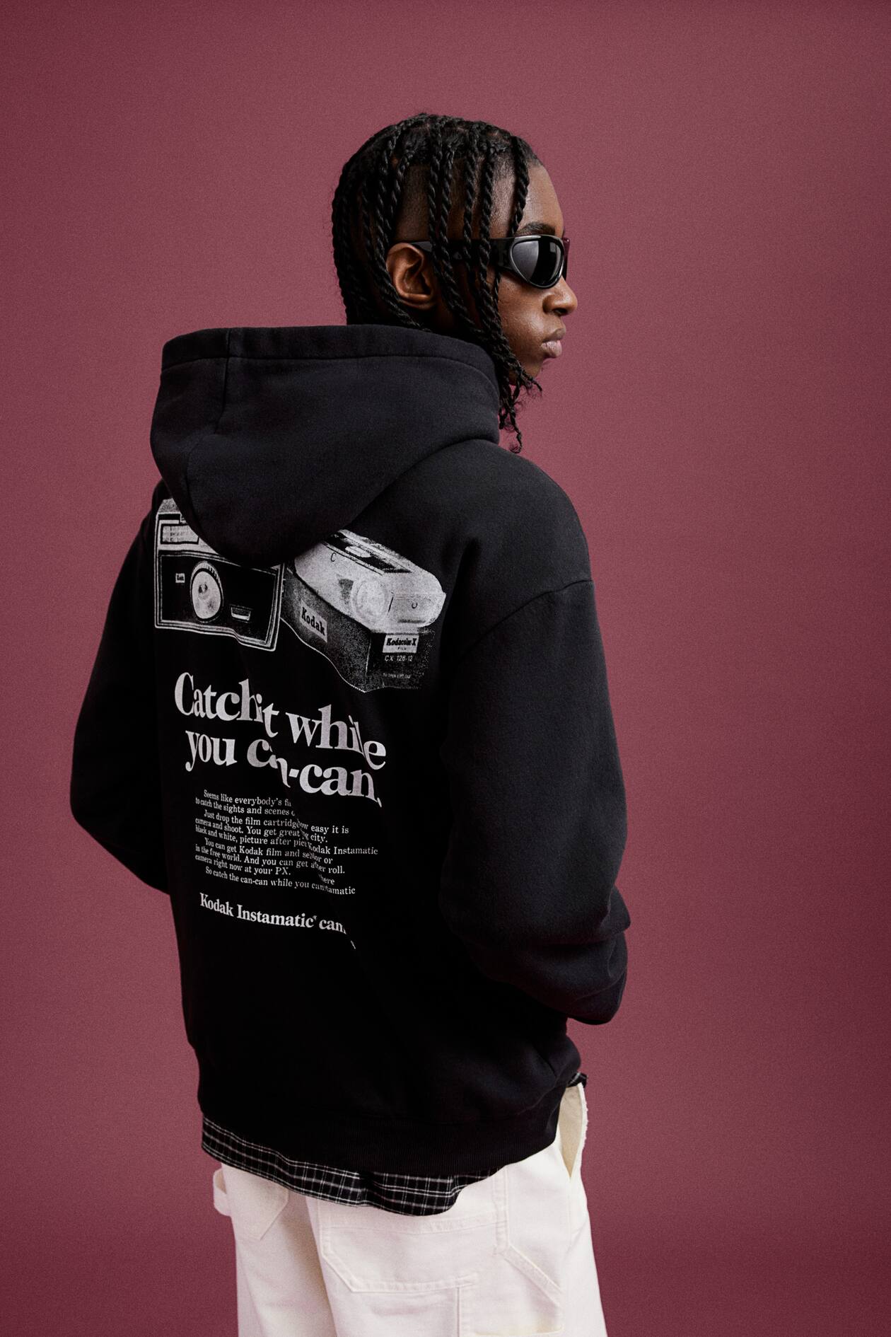 Loose Fit Hoodie - Black/Kodak - Men | H&M US