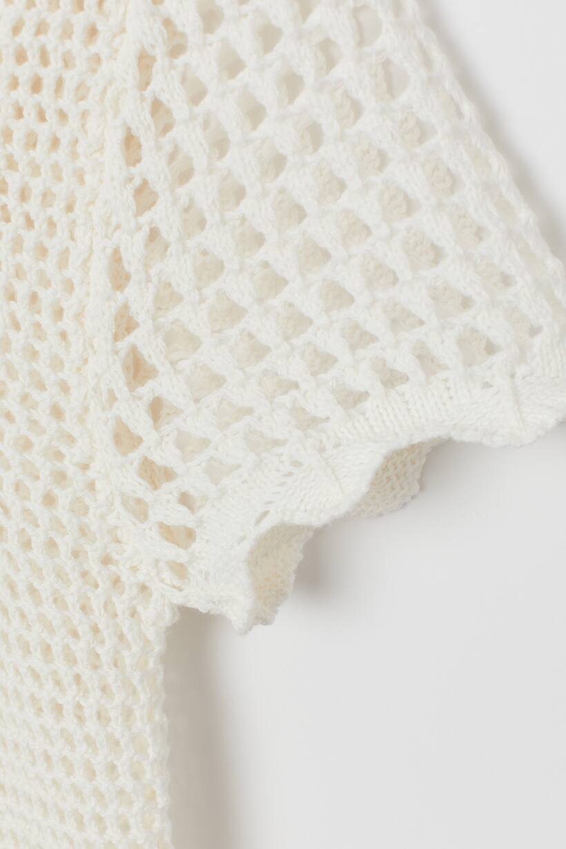 Virkad topp - Djupringad - Kort ärm - Naturvit - DAM | H&M SE