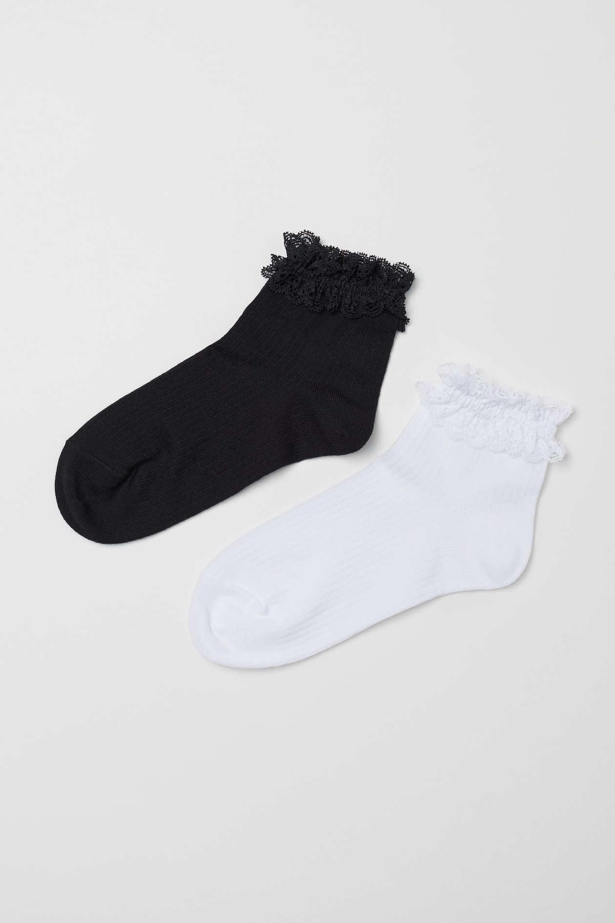 2-pack Lace-trimmed Socks - Black/white - Ladies | H&M US