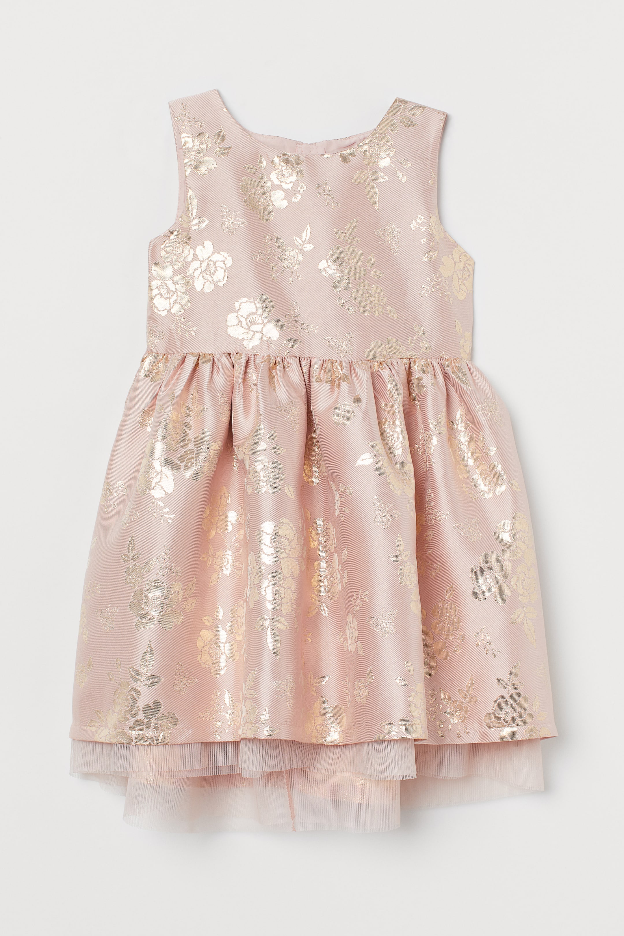Tulle-detail brocade dress - Light pink/Roses - Kids | H&M HK