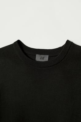 Merino wool jumper - Round neck - Long sleeve - Black - Men | H&M GB