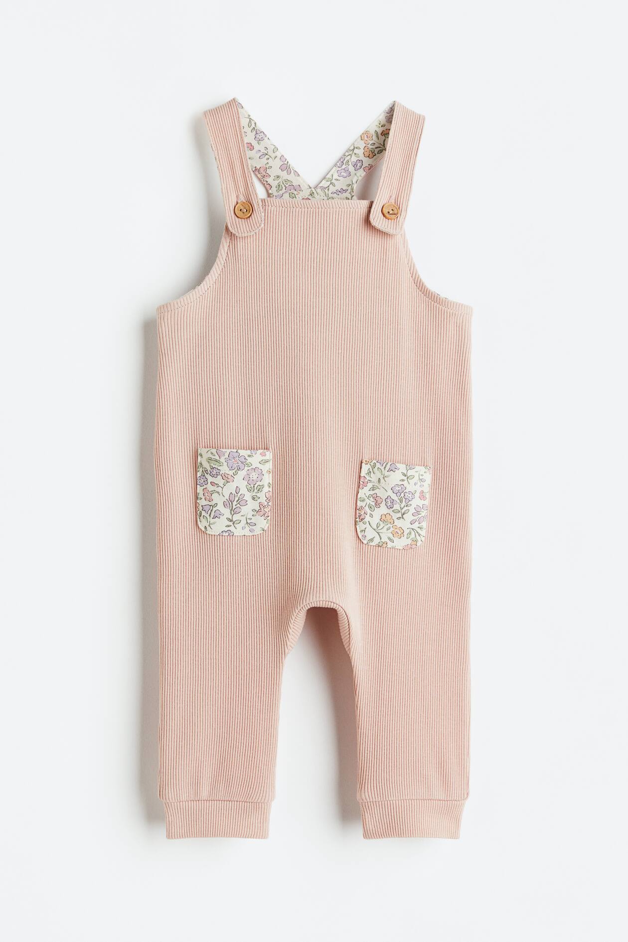 Overol de algodón acanalado - Rosa palo/Floreado - Kids | H&M MX