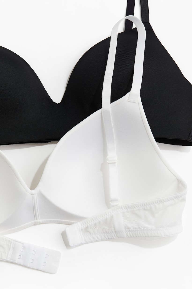 Women's Black/white 2-pack Microfiber Soft-cup Bras | H&M US