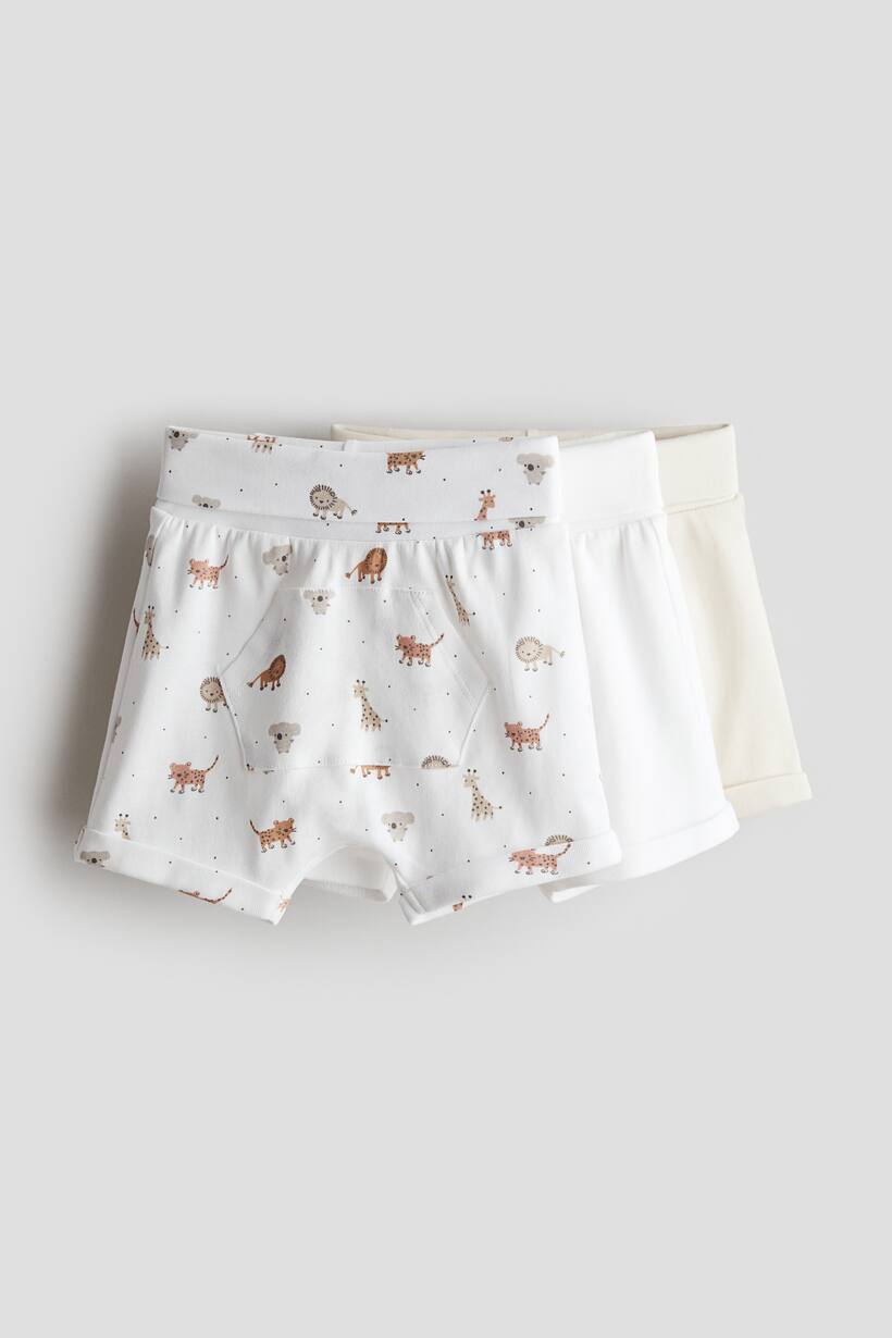 3-pack Cotton Jersey Shorts - White/animals - Kids | H&M US