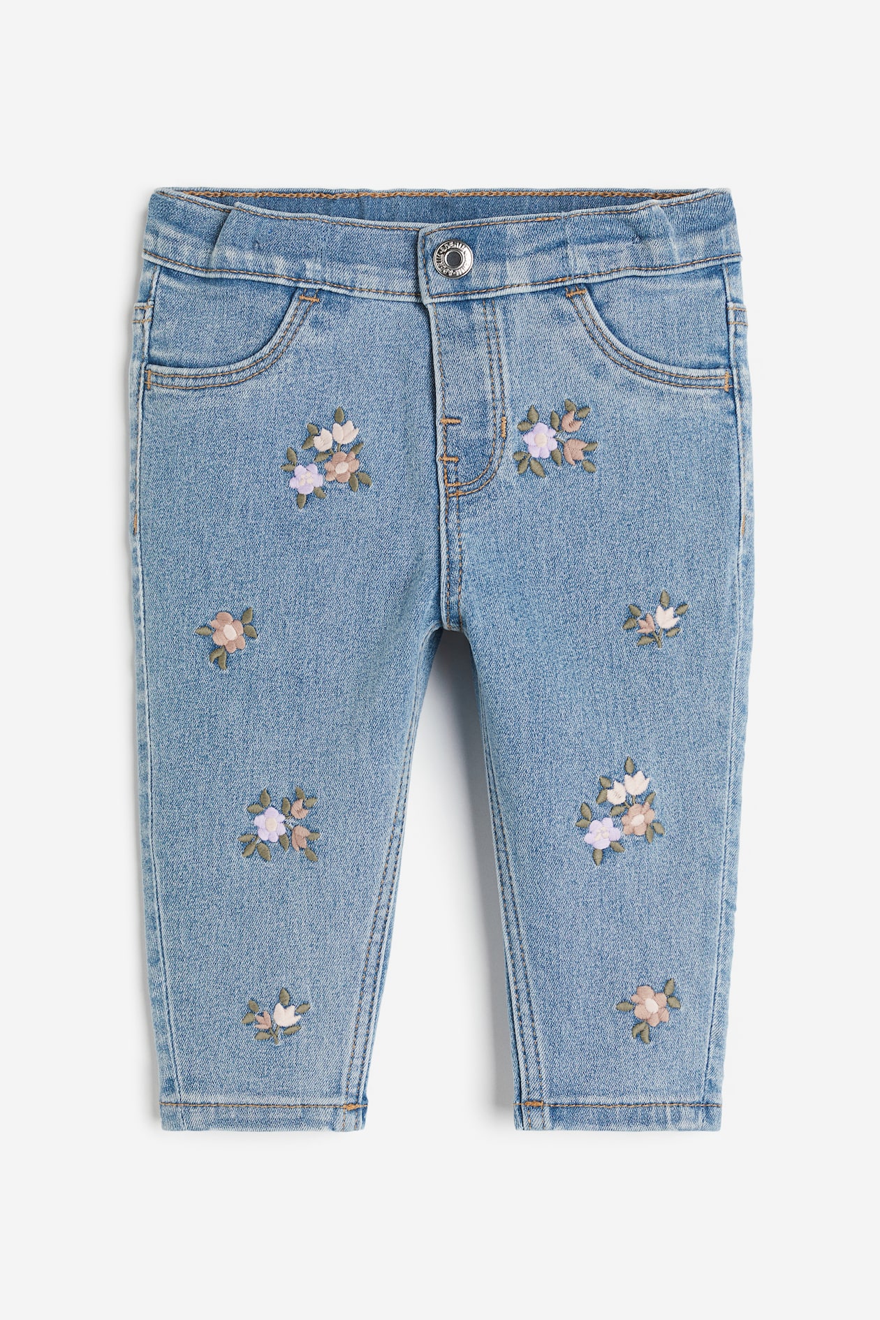 Light denim blue/flowers Embroidered Jeans for kids | H&M US