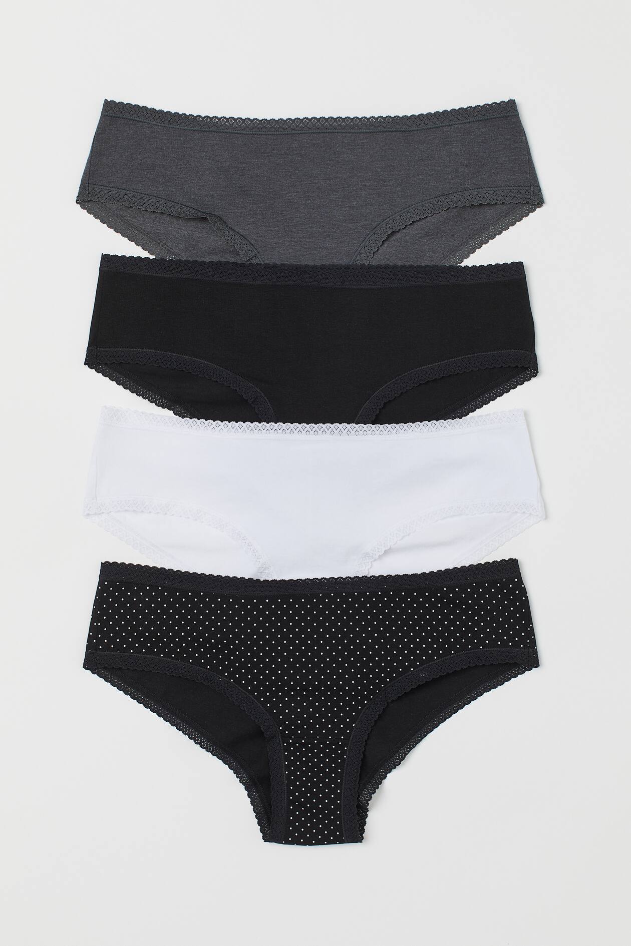 4-pack trosa hipster i bomull - Normalhög midja - Svart/Grå/Vit - DAM ...