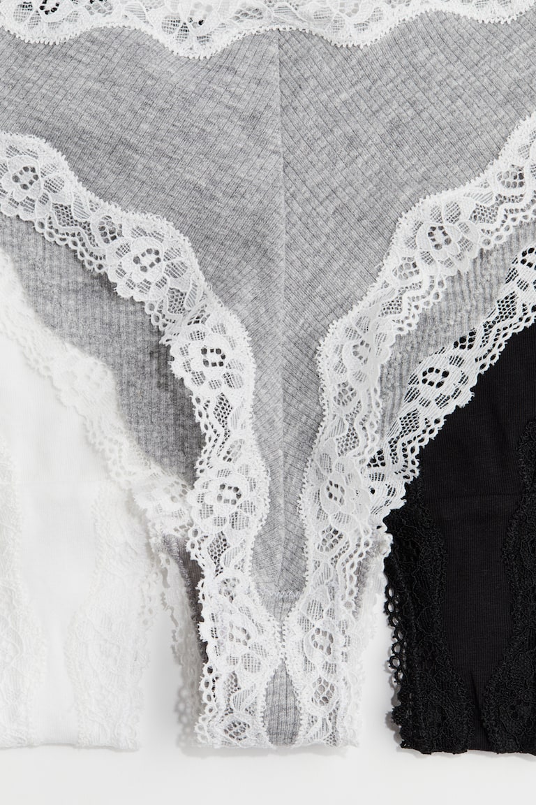 5-pack Panties Brazilian de encaje y algodón - Gris jaspeado/Blanco ...