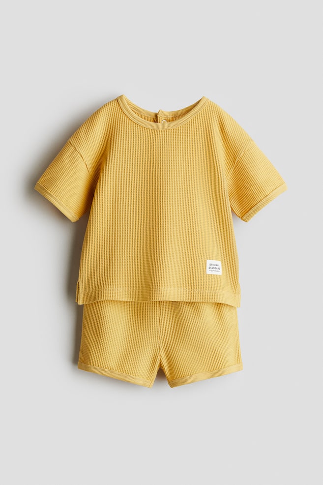 Dark yellow 2-Piece Waffled Jersey Set for kids | H&M US