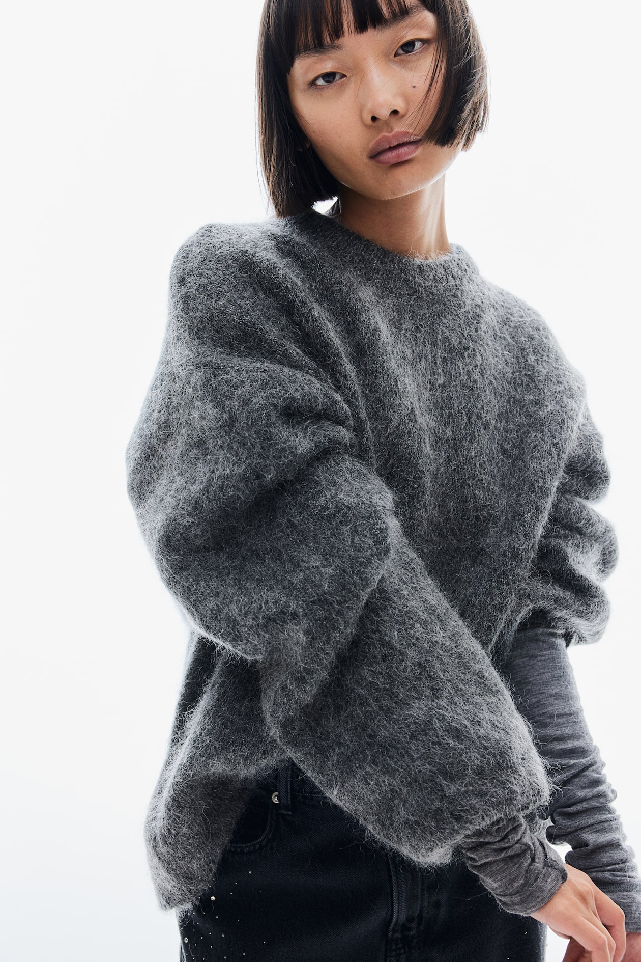 Jersey oversize en mezcla de mohair - Gris oscuro jaspeado - MUJER | H&M ES