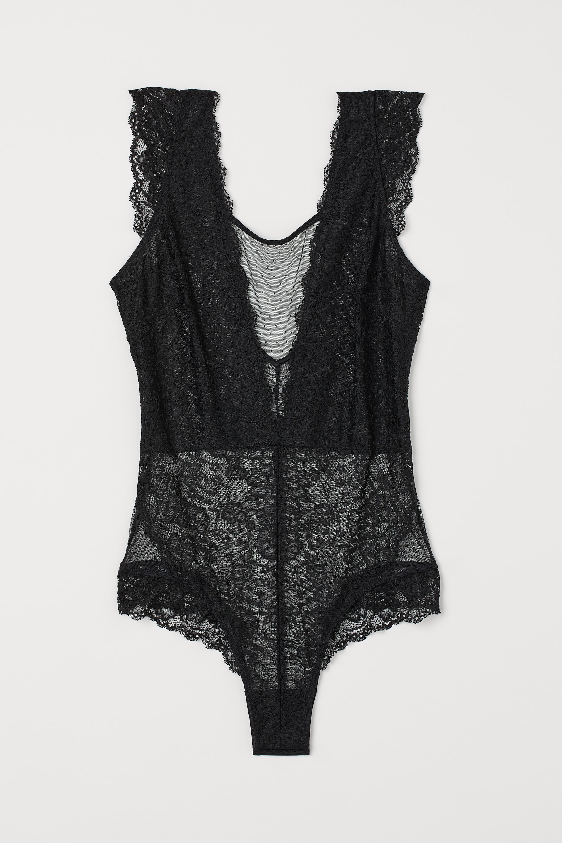 Lace and mesh body - Black - Ladies | H&M HK