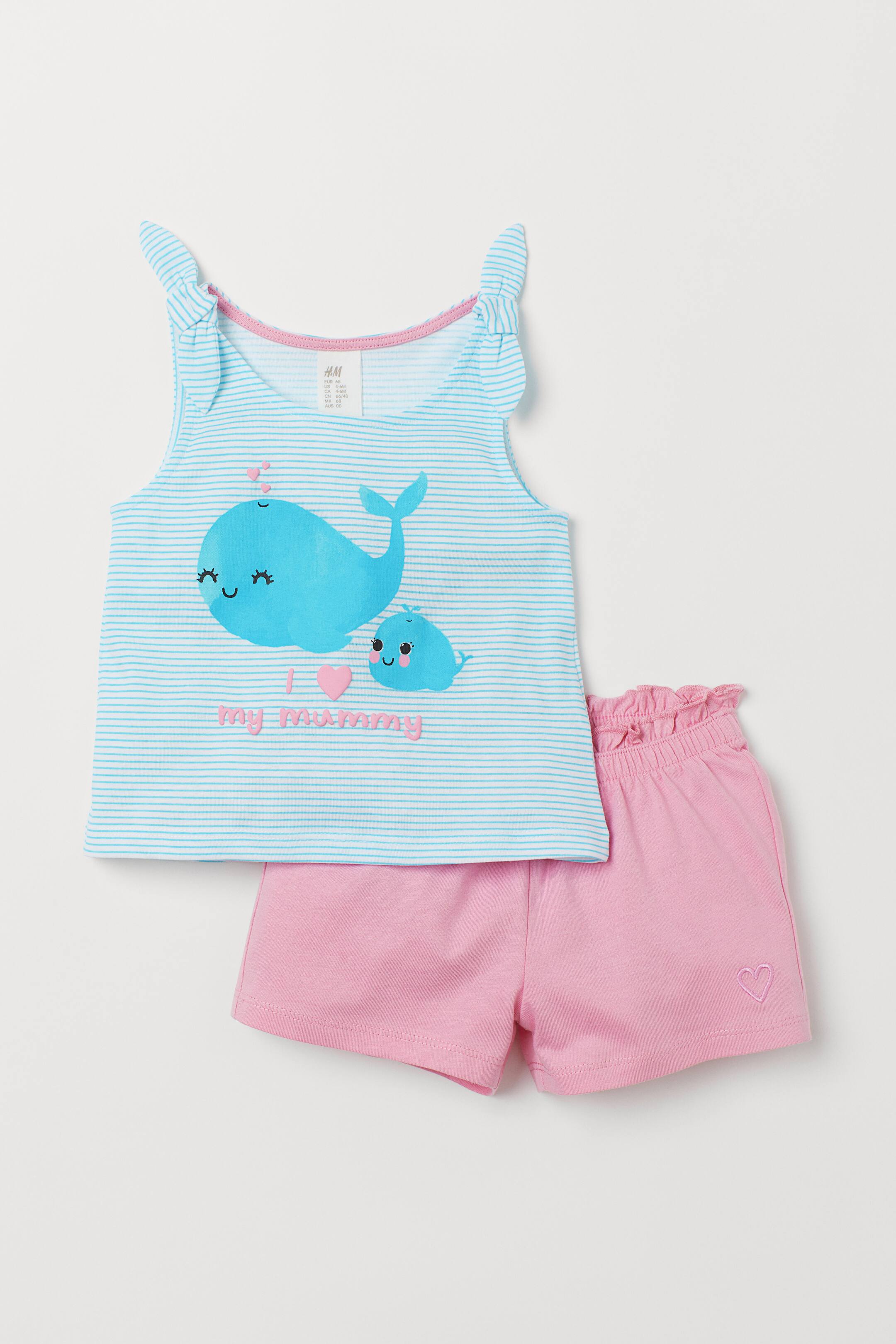 Linne och shorts i trikå - Rundhalsad - Ärmlös - Ljusrosa/Valar - BARN ...