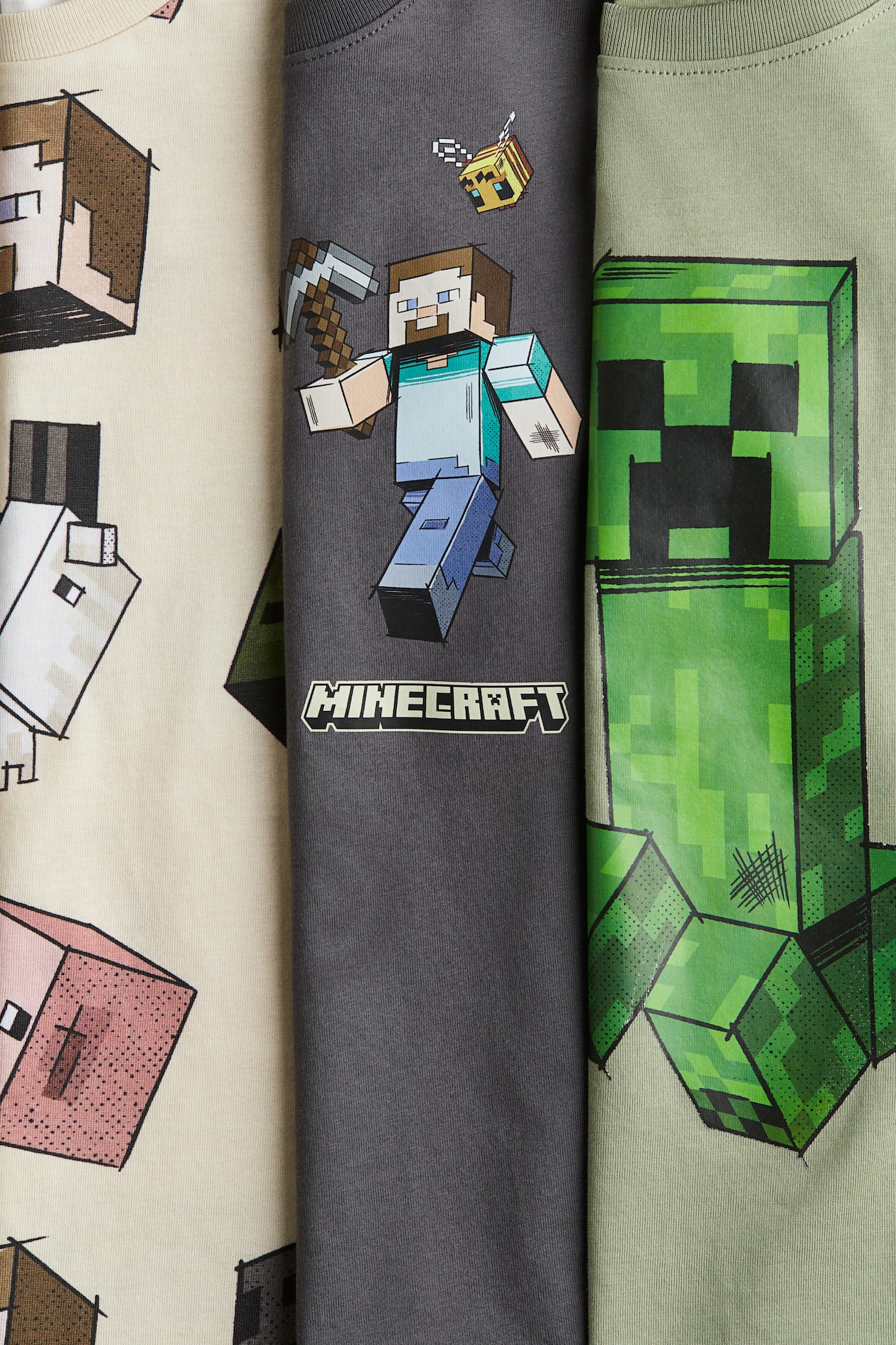 Khaki green/Minecraft 3-pack Printed T-shirts for kids | H&M US