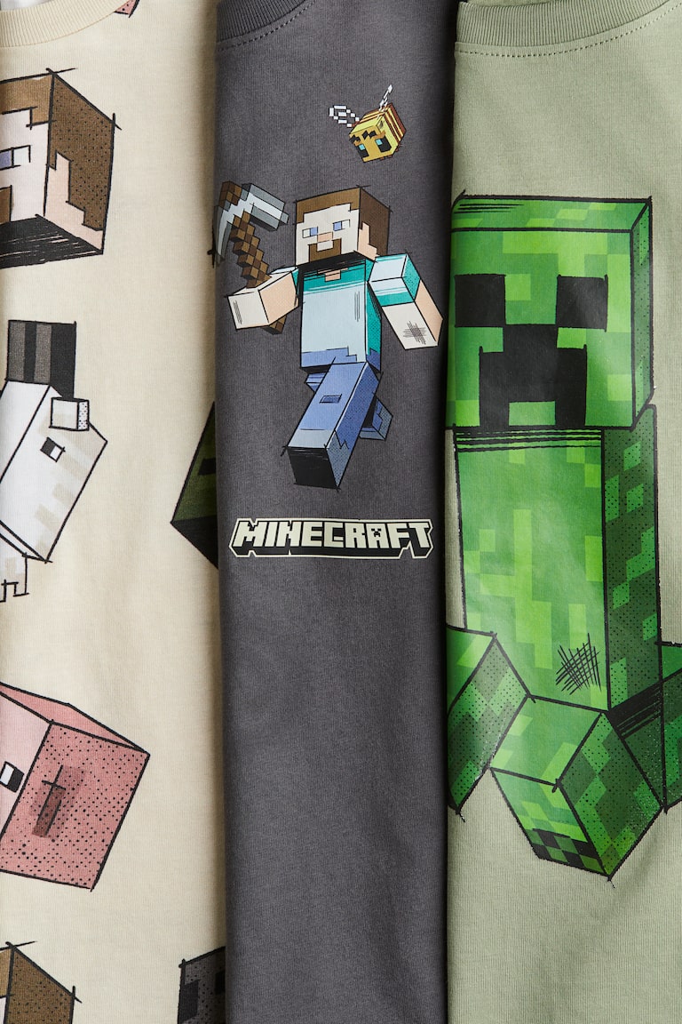 3-pack Printed T-shirts - Khaki green/Minecraft - Kids | H&M US