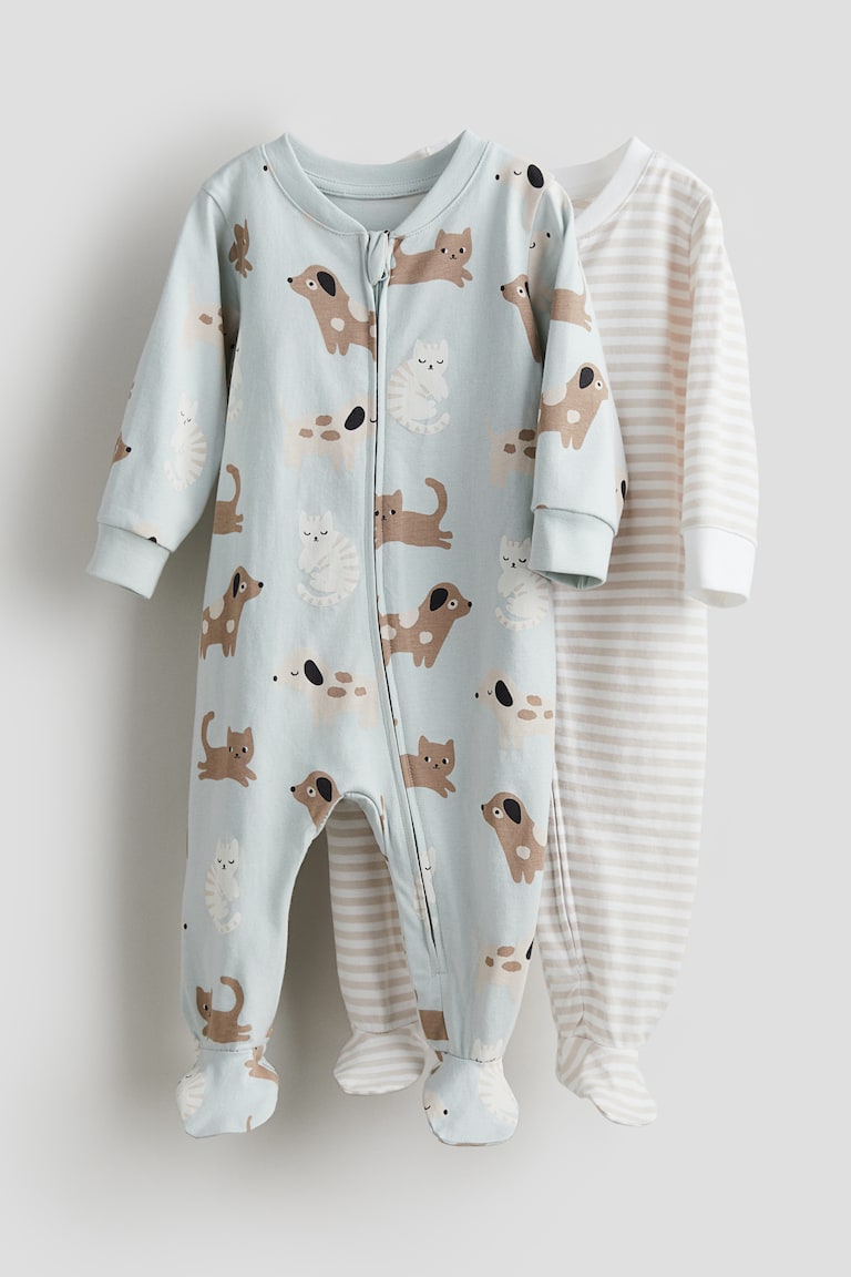 2-pack Zip-up Pajama Jumpsuits - Light dusty turquoise/dogs - Kids | H&M US