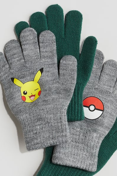 Grey/Pokémon 2-pack fine-knit gloves for kids | H&M GB