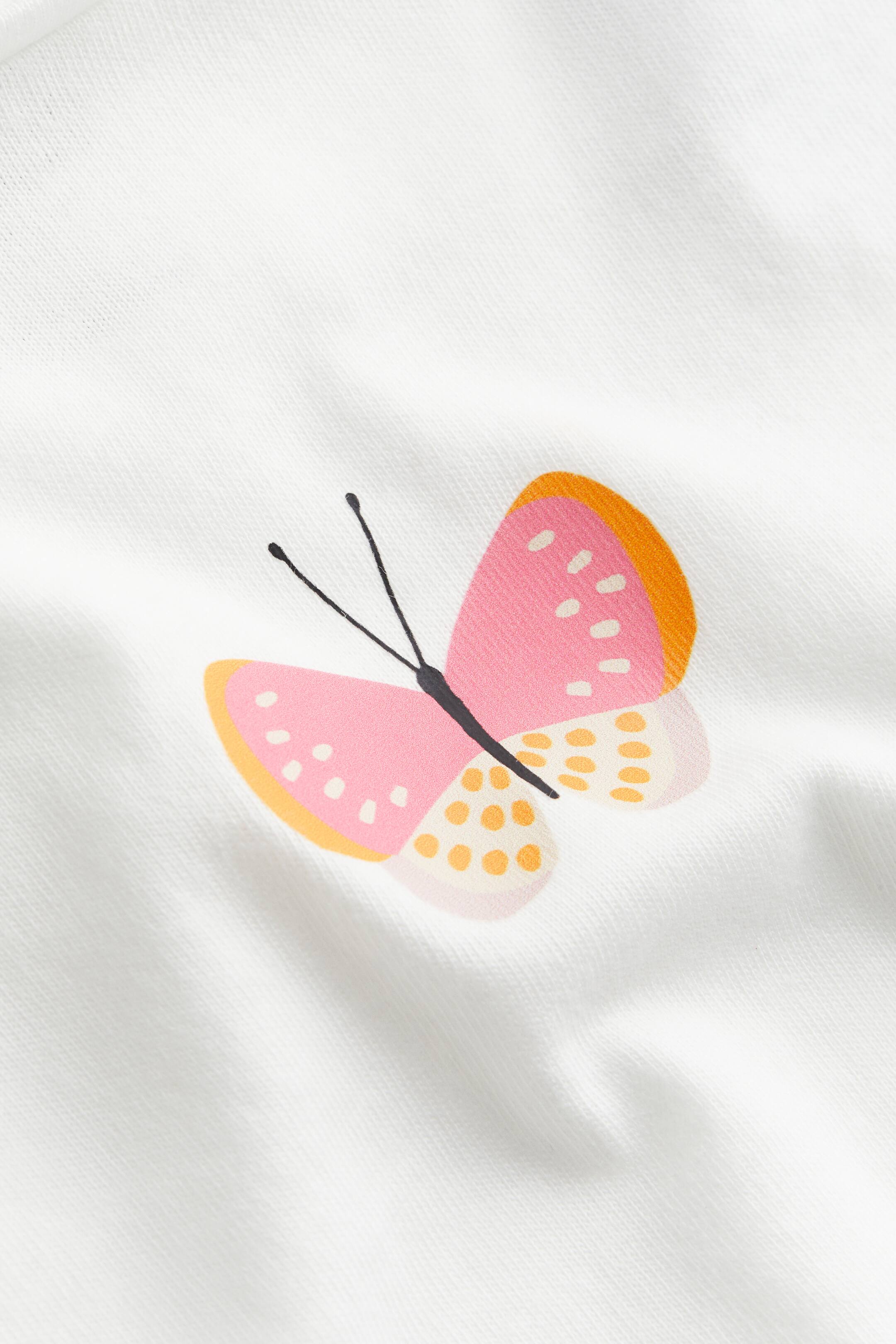 White/butterfly Puff-sleeved Jersey Top for kids | H&M US