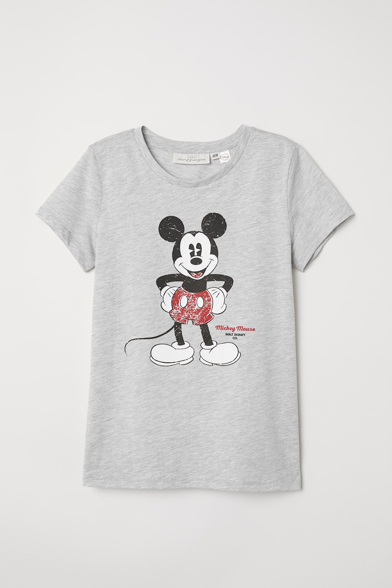 T-shirt med tryck - Kort ärm - Ljus gråmelerad/Musse Pigg - DAM | H&M SE