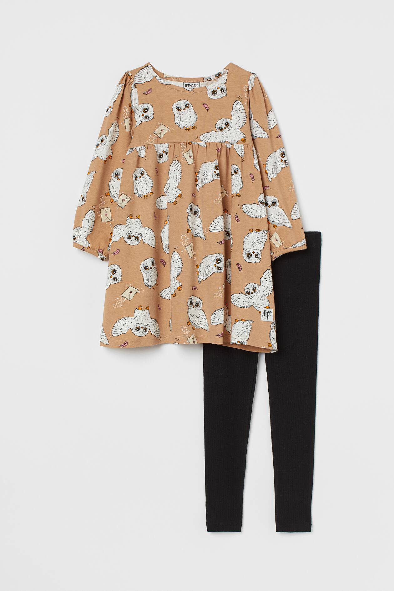 2-piece Printed Set - Round Neck - Long sleeve - Beige/black - Kids | H ...