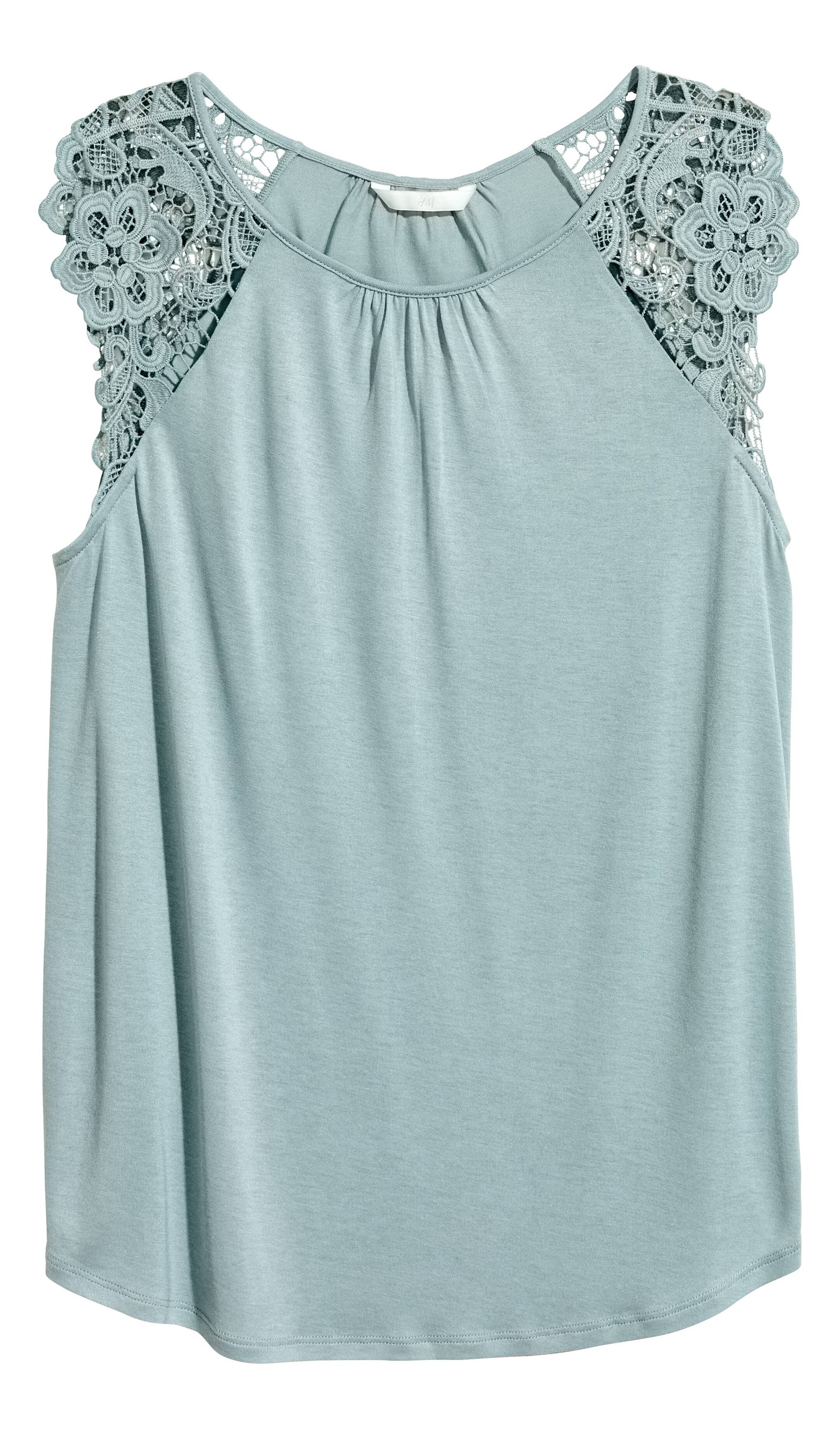 Women's Light turquoise Jersey top with lace | H&M GB