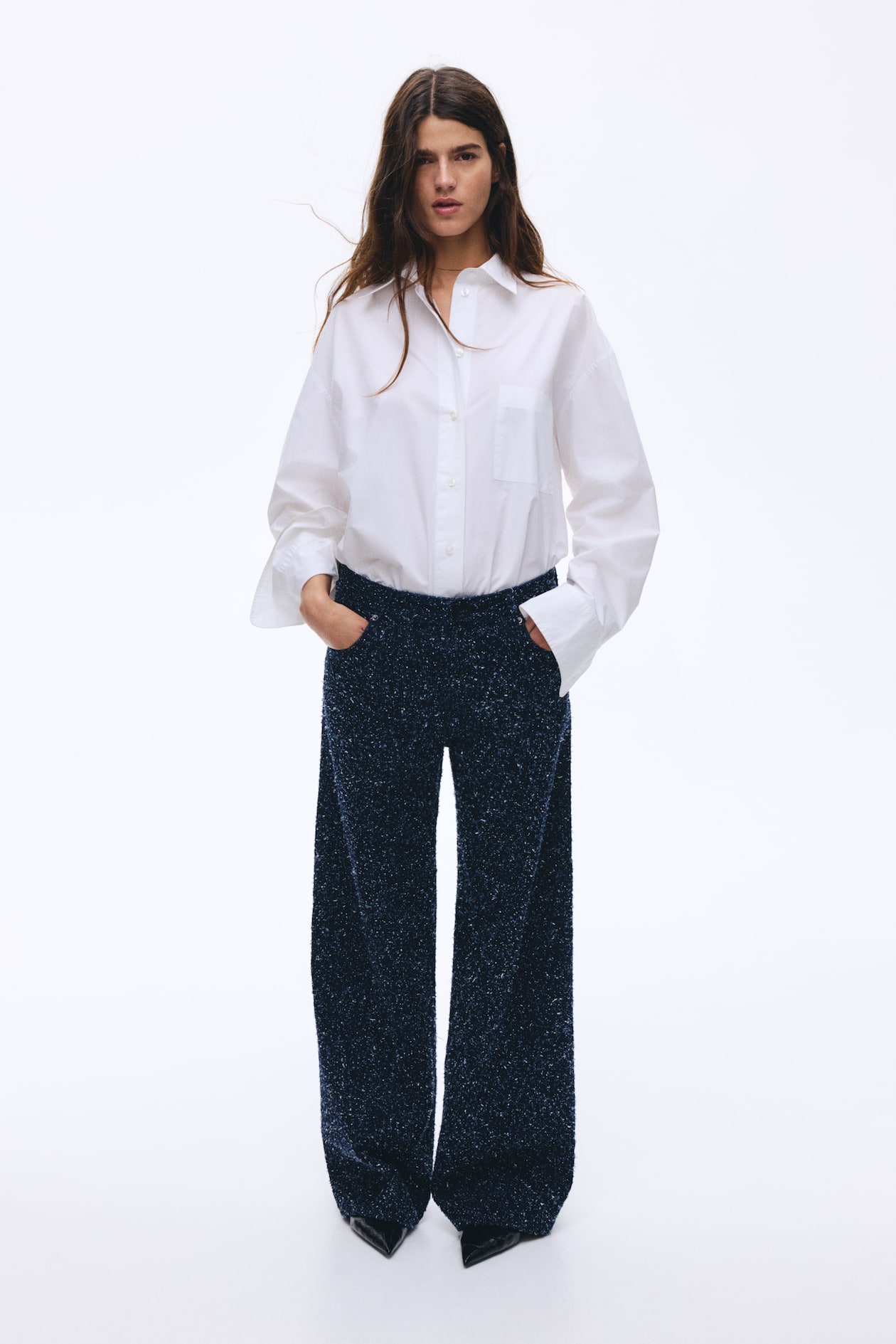 Women's Navy blue/Glittery Bouclé denim jeans | H&M IN