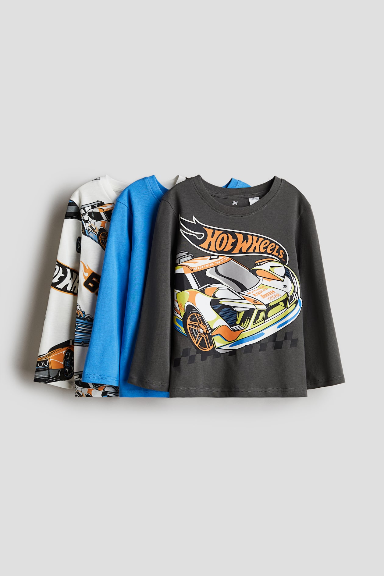 3-pack Long-sleeved T-shirts - Dark gray/Hot Wheels - Kids | H&M US